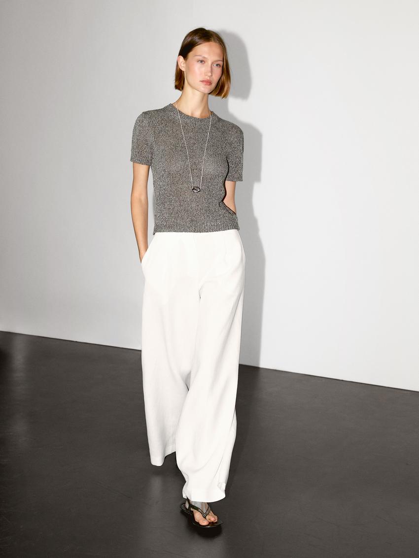 Metallic short sleeve knit sweater · Medium Grey · Sweaters And ...