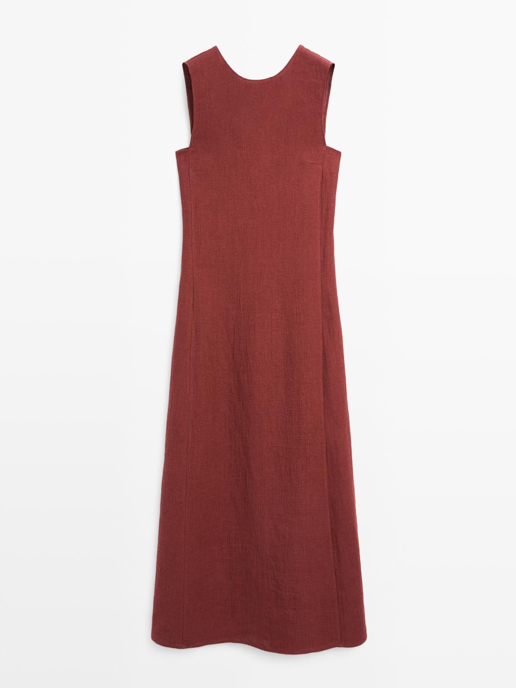 Vestido corto 100% lino · Teja · Gorras Y Sombreros | Massimo Dutti