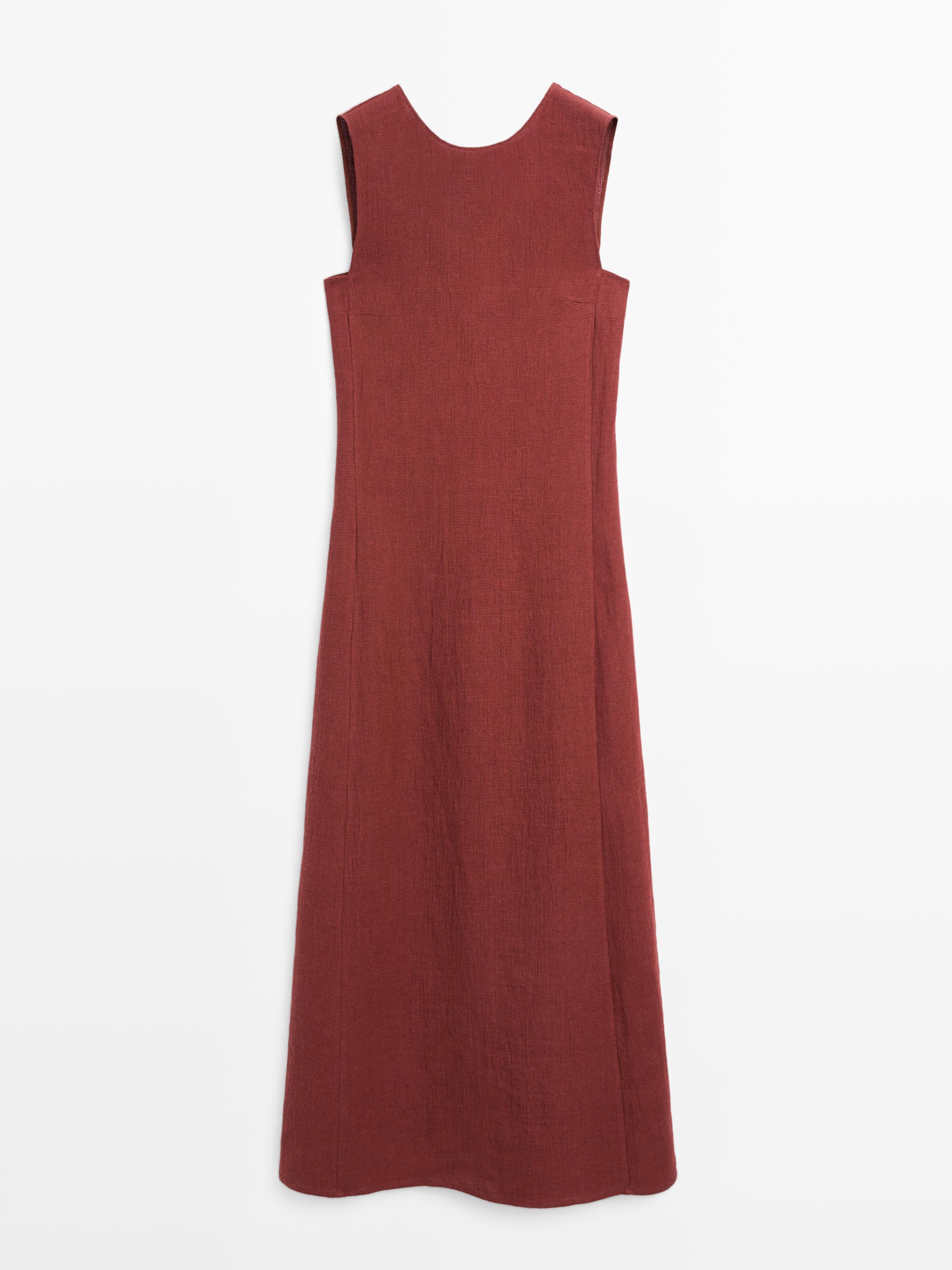 Vestido corto 100% lino · Teja · Gorras Y Sombreros | Massimo Dutti