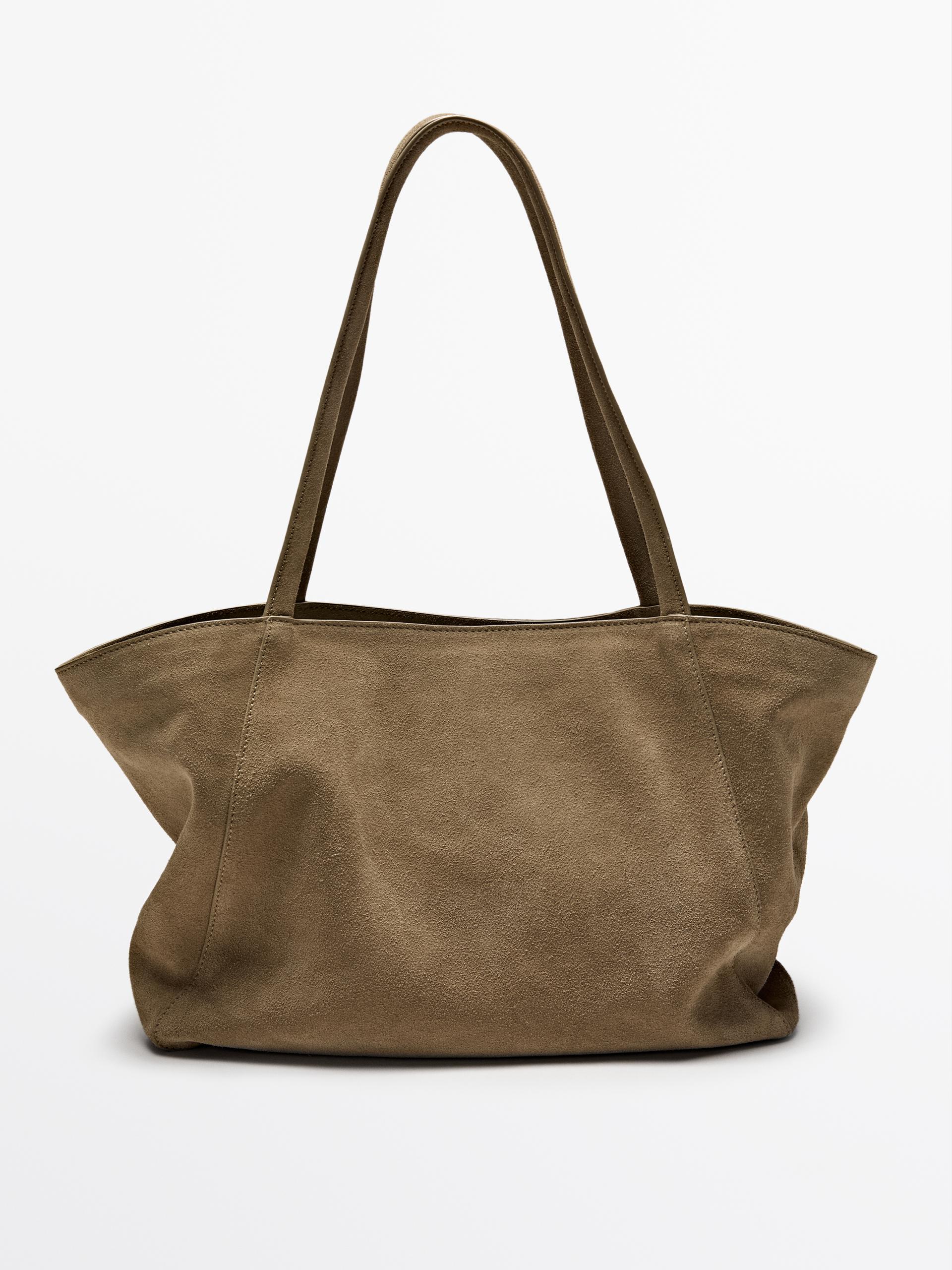Half icon split suede bag · Sand · Leather Outerwear | Massimo Dutti