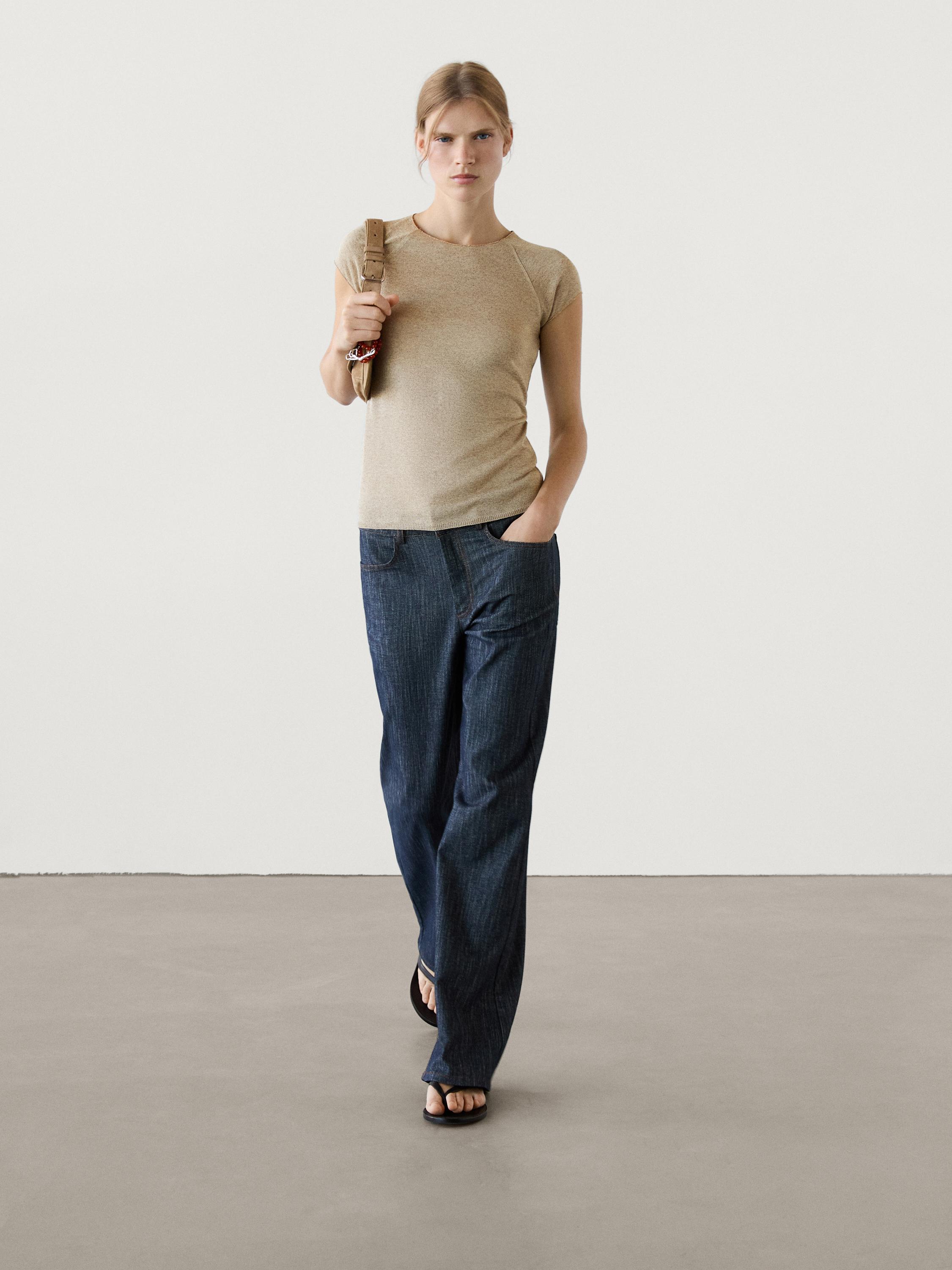 T-shirt à manches raglan et liseré métallisé · Doré, Mauve · T-shirts ...