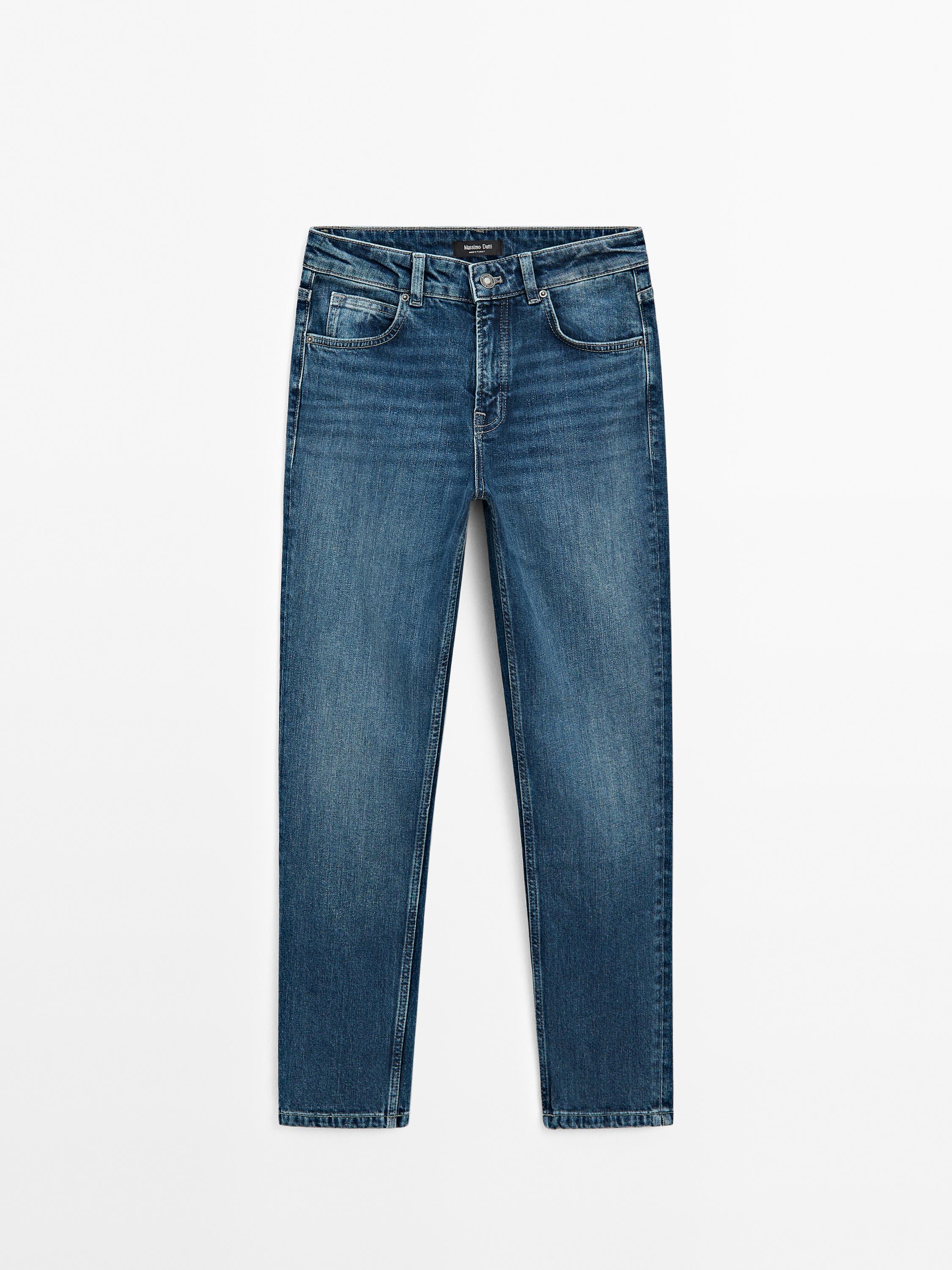 Slim fit mid-rise cropped jeans · Medium Blue · Dressy | Massimo Dutti