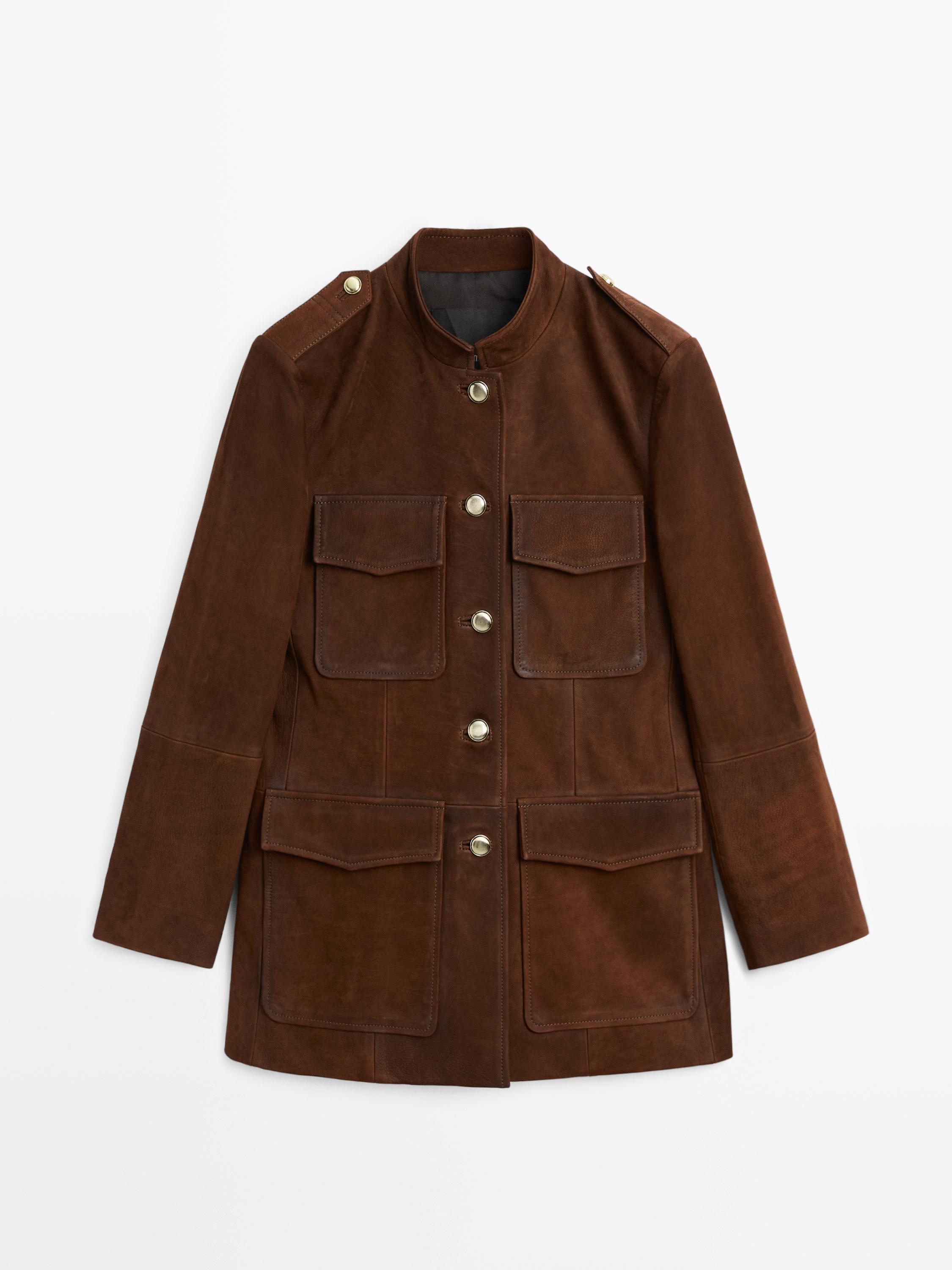 Nubuck leather safari jacket · Russet · Bomberâ Jacket | Massimo Dutti
