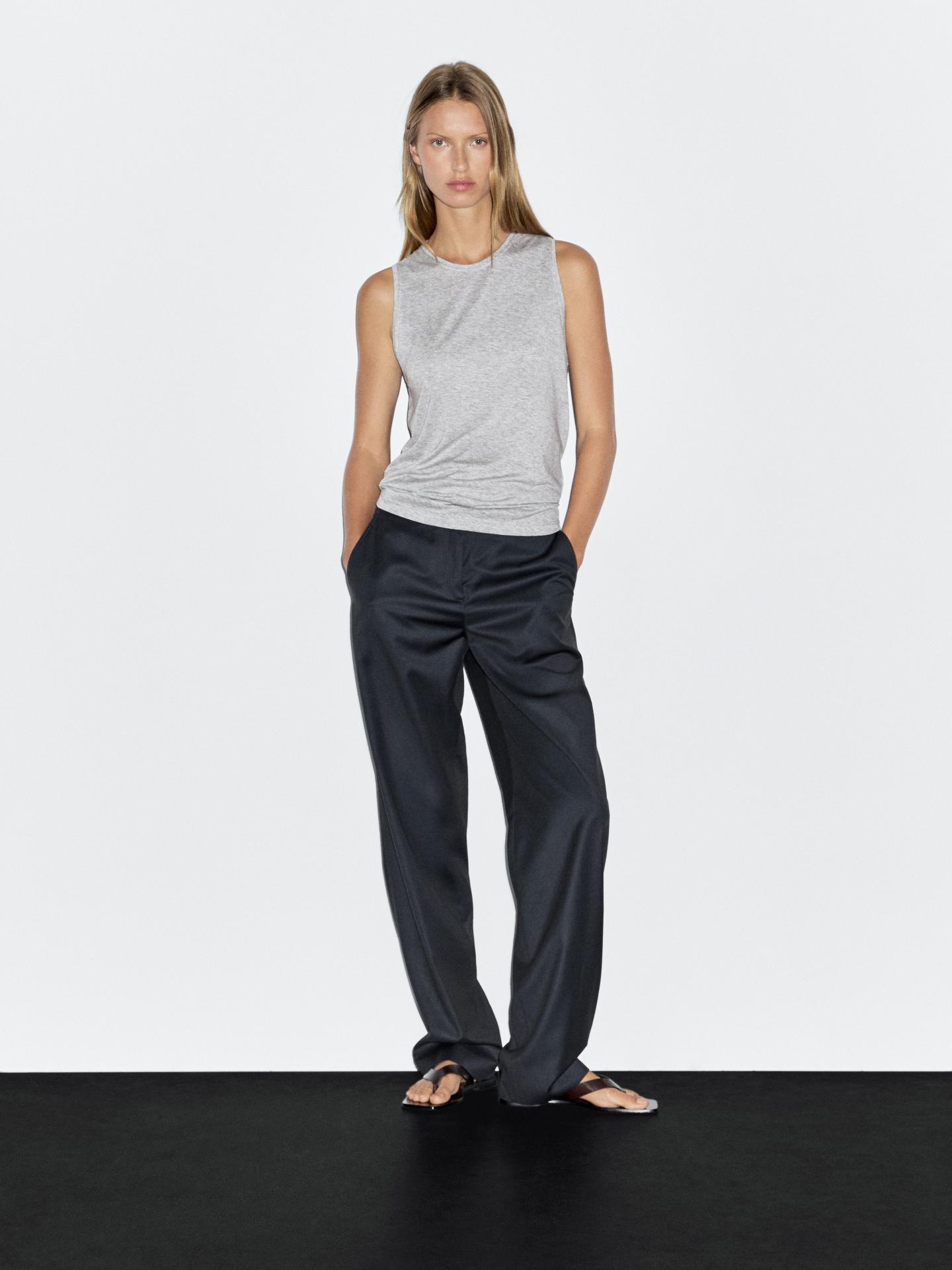 Sleeveless round neck T-shirt · Grey · Circular | Massimo Dutti