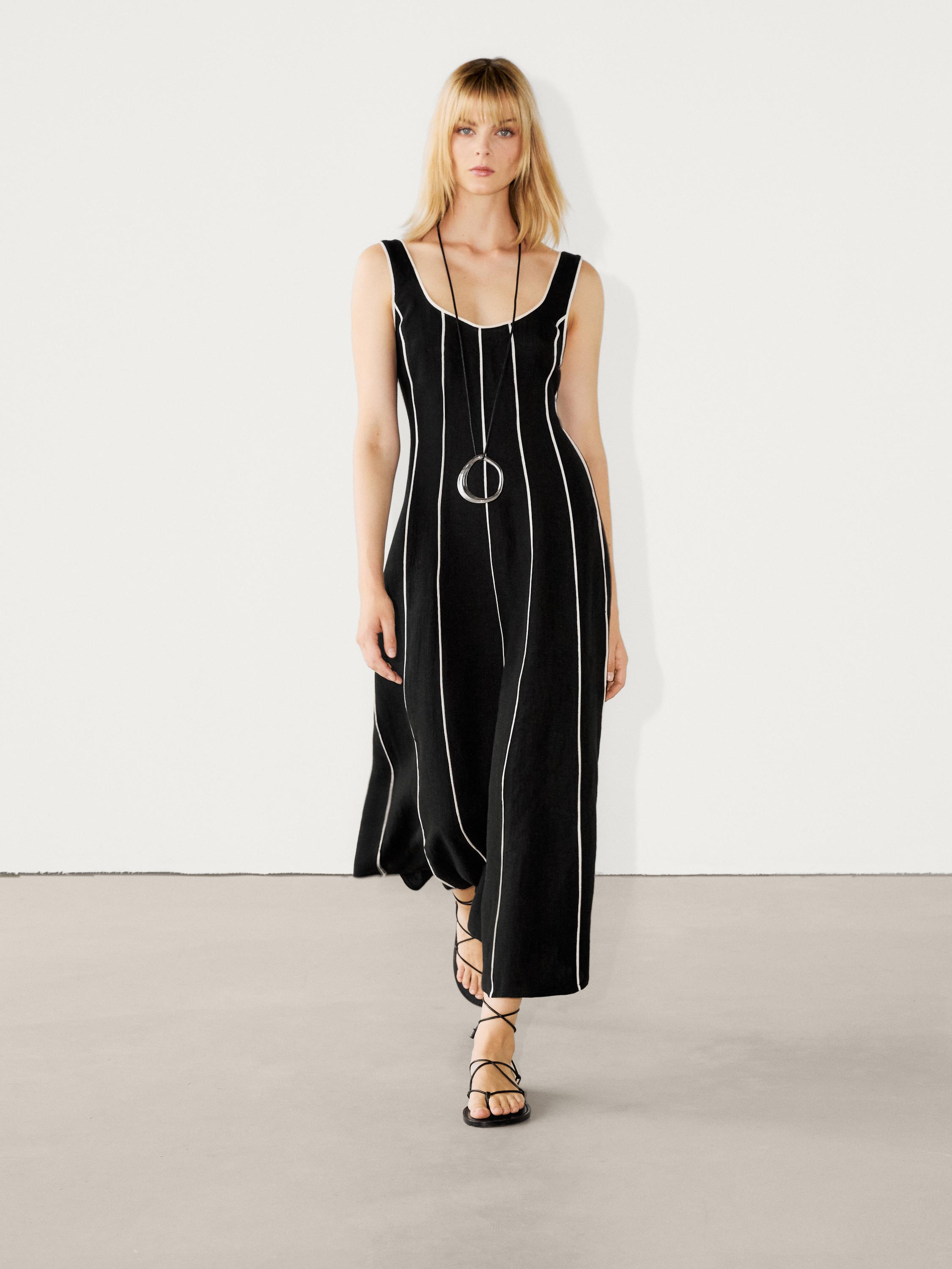 Robe midi à rayures contrastantes 100 % lin · Noir · Habillé / Robes Et ...