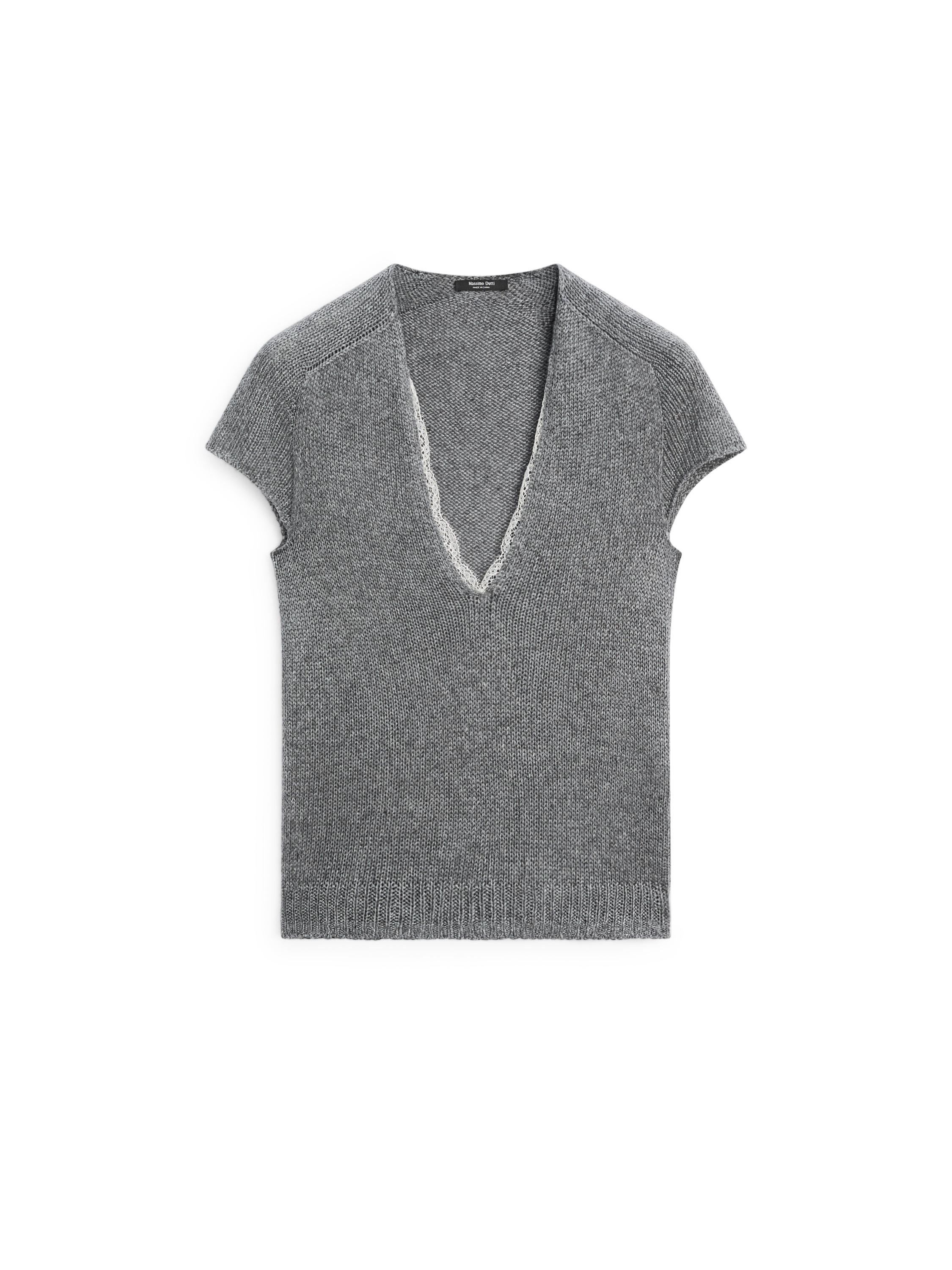 Jersey punto manga corta encaje · Grismedio · Jerséis | Massimo Dutti