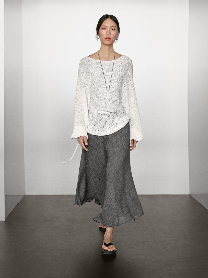 Jupe midi ample en lin mélangé · Gris · Habillé / Jupes | Massimo Dutti