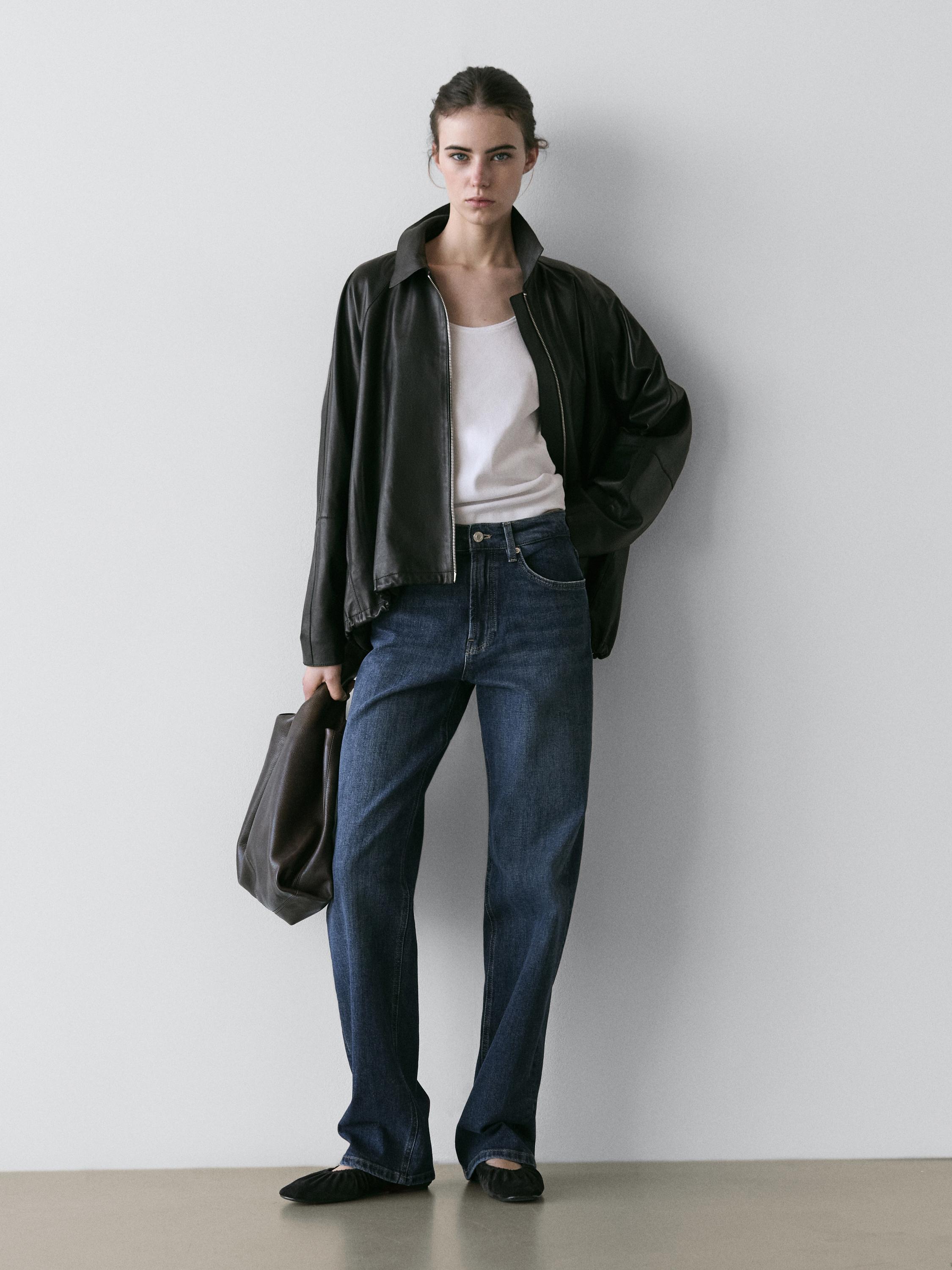 Jean straight décontracté taille haute · Bleu Moyen · Pantalons ...