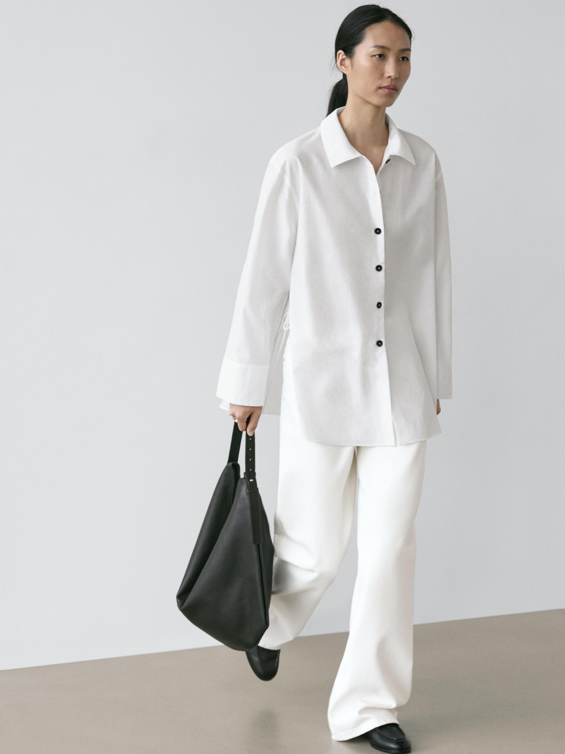 Kemeja dengan detail tali · Putih · Shirts | Massimo Dutti