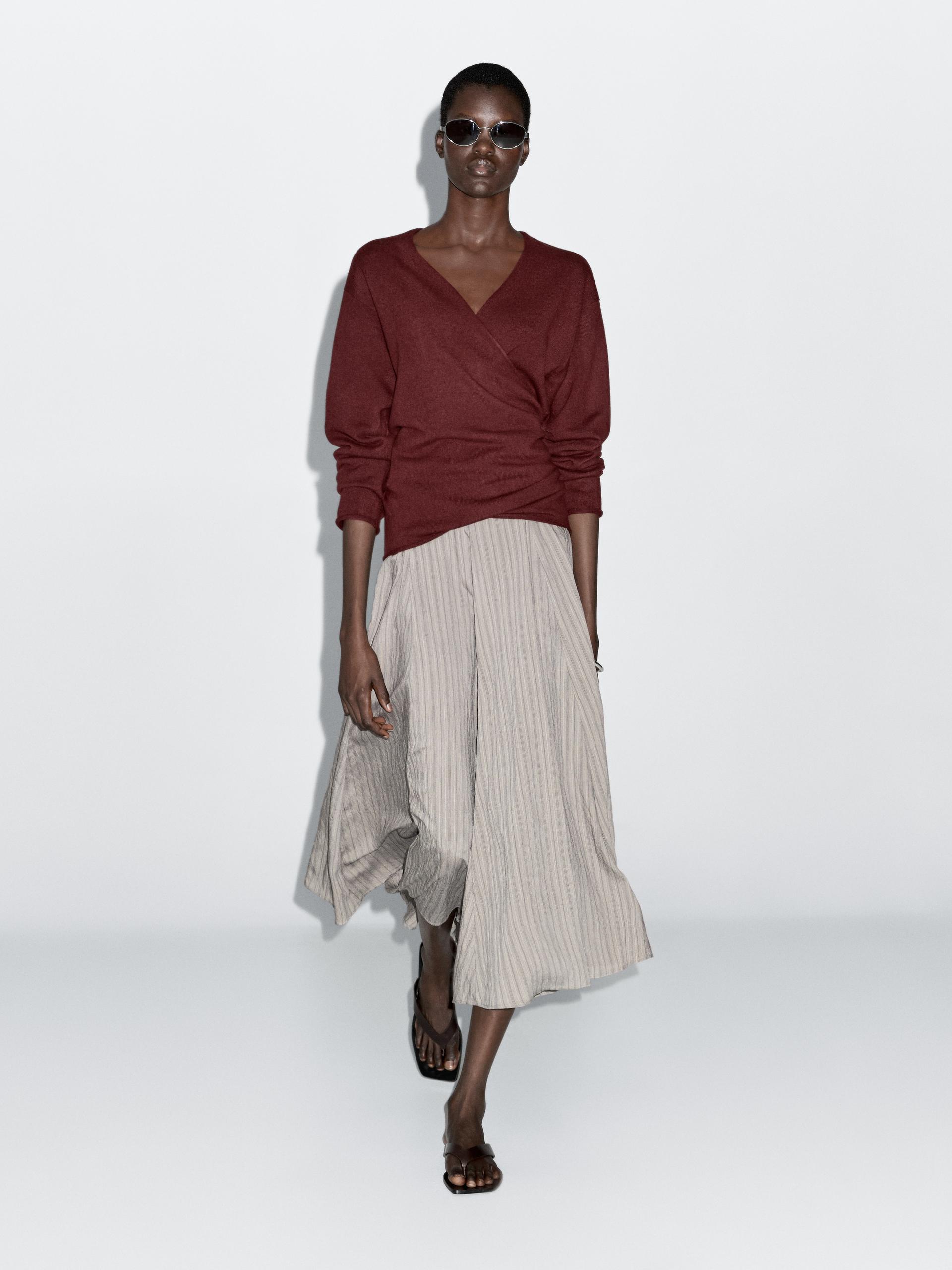 Wool wrap cardigan · Burgundy · Cardigan | Massimo Dutti