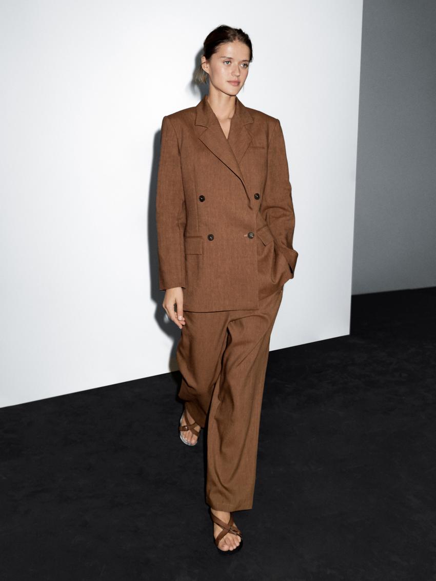 Double-breasted linen blend blazer · Brandy · Dressy | Massimo Dutti