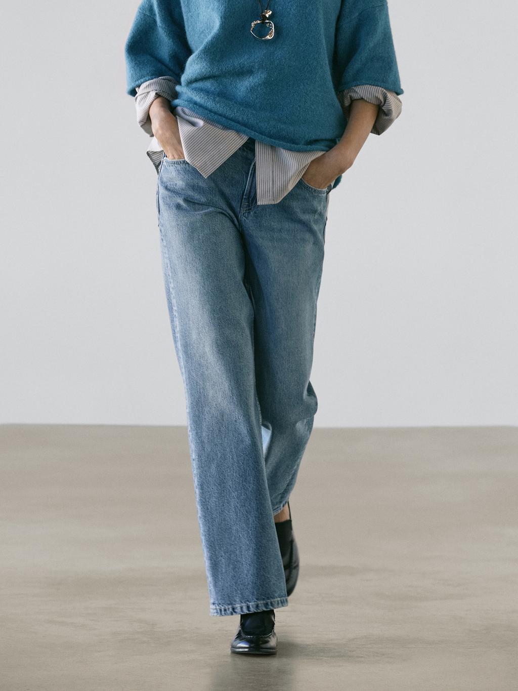 Jean straight taille basse · Bleu Moyen · Pantalons | Massimo Dutti