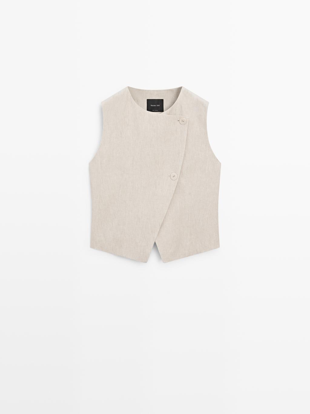 Waistcoat with side button detail · Stone · Vest | Massimo Dutti
