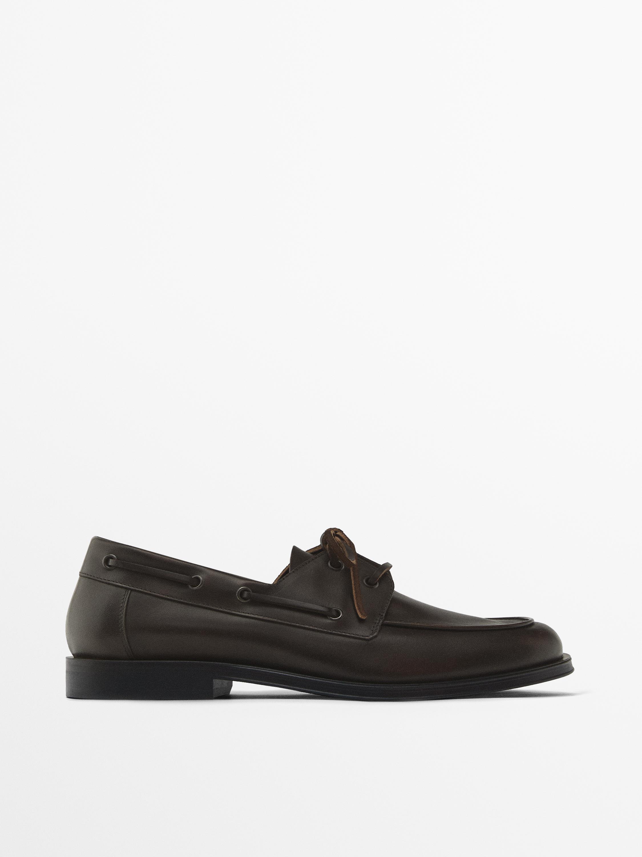 Brown leather deck shoes · Brown · Shoes | Massimo Dutti
