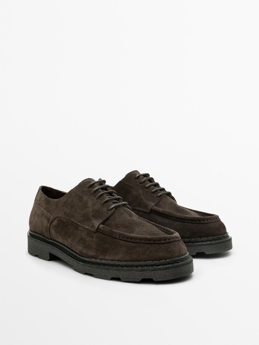 Moc toe split suede shoes · Brown · Shoes | Massimo Dutti