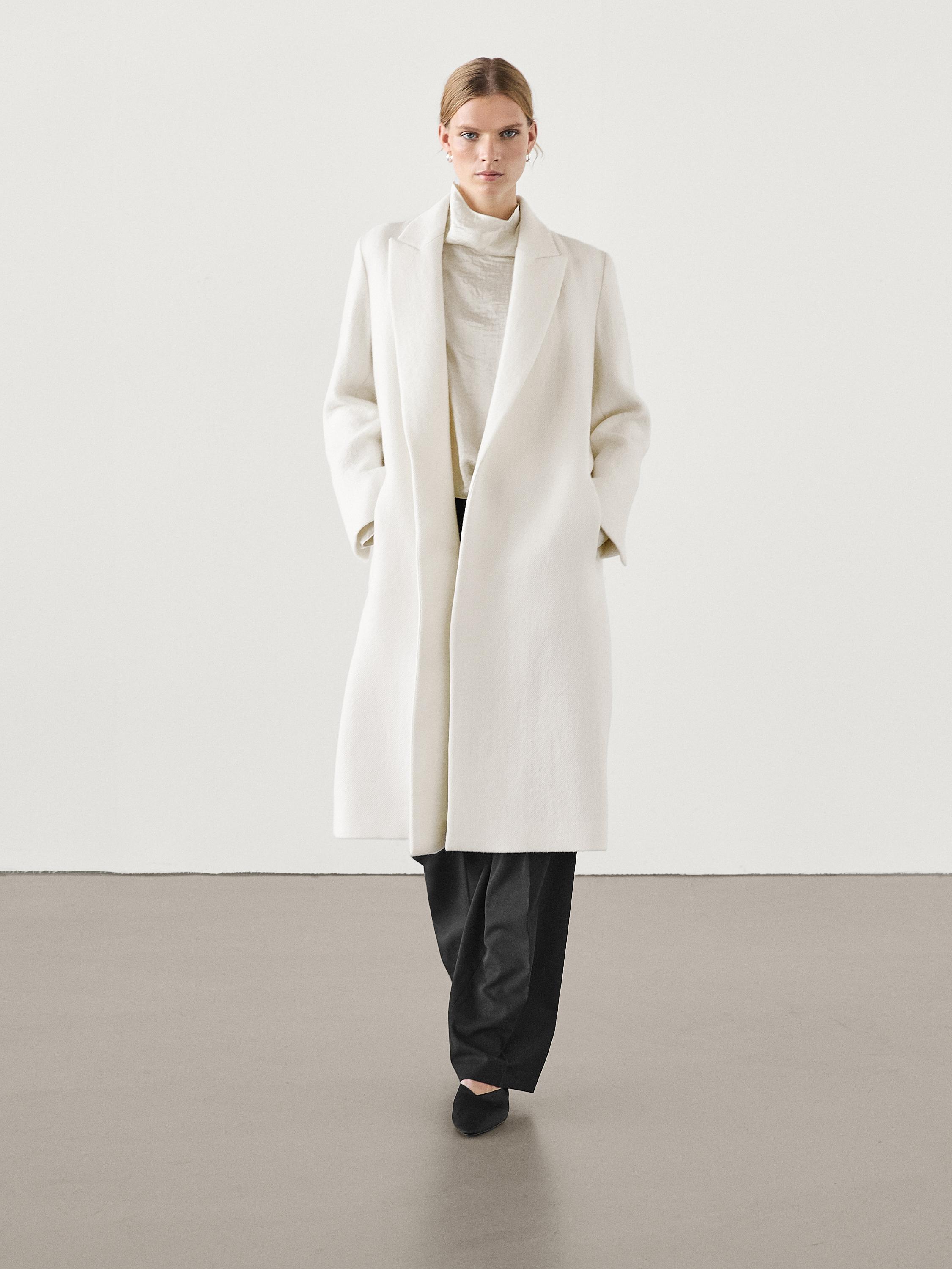 Textured wool blend coat · Cream · Coats And Jackets | Massimo Dutti