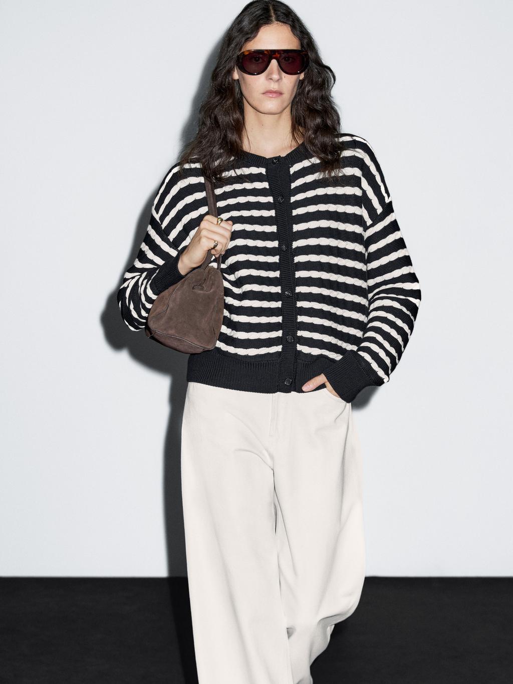 Nautical knit cotton cardigan · Navy Blue · Cardigan | Massimo Dutti