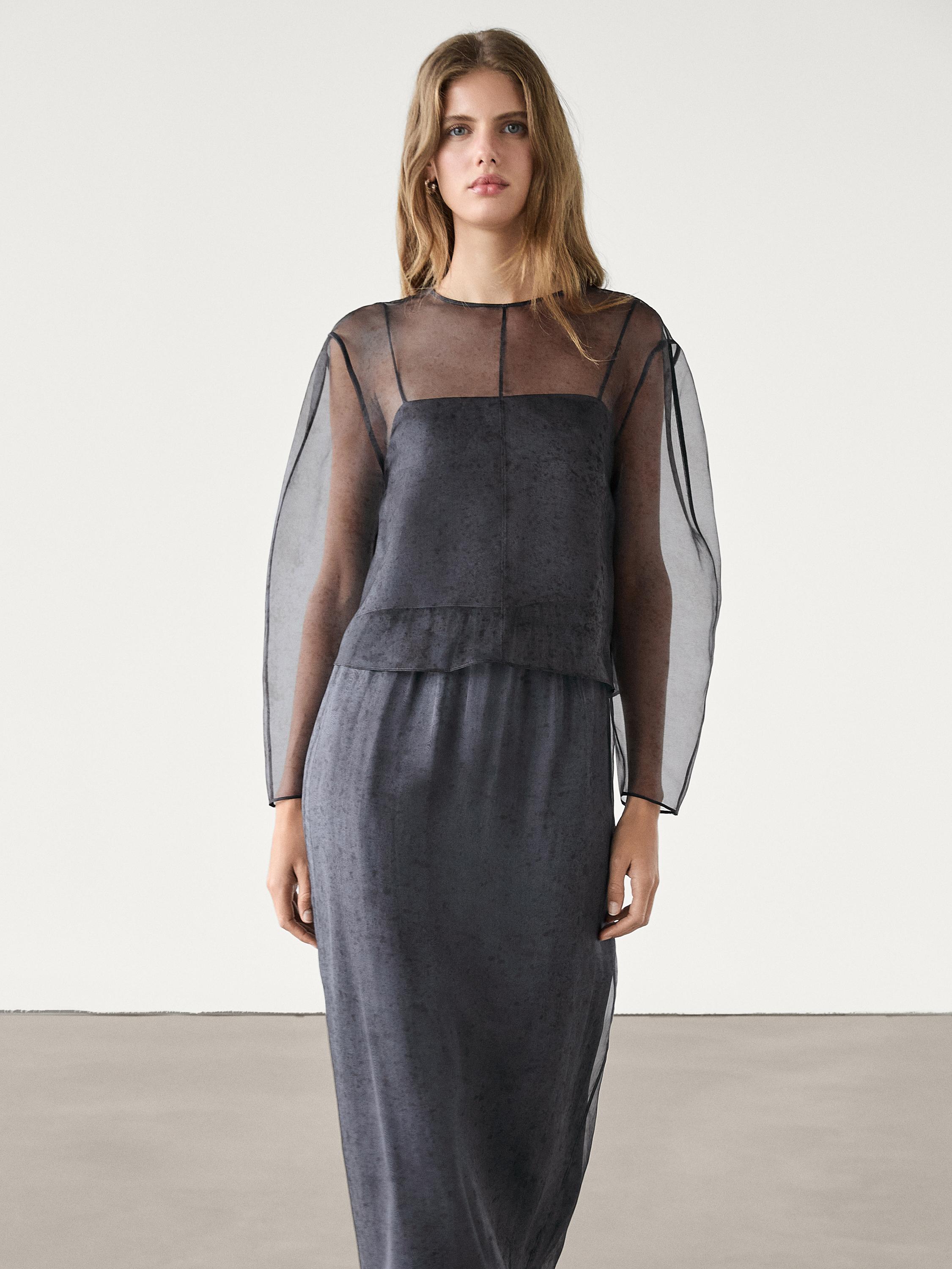 100%桑蠶絲透明硬紗罩衫 · 0-407 · 衬衫 | Massimo Dutti