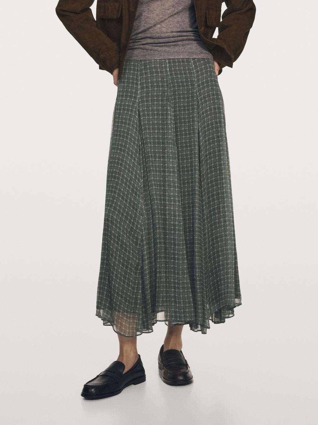 Falda midi fluida godet estampada · Verde · Faldas | Massimo Dutti