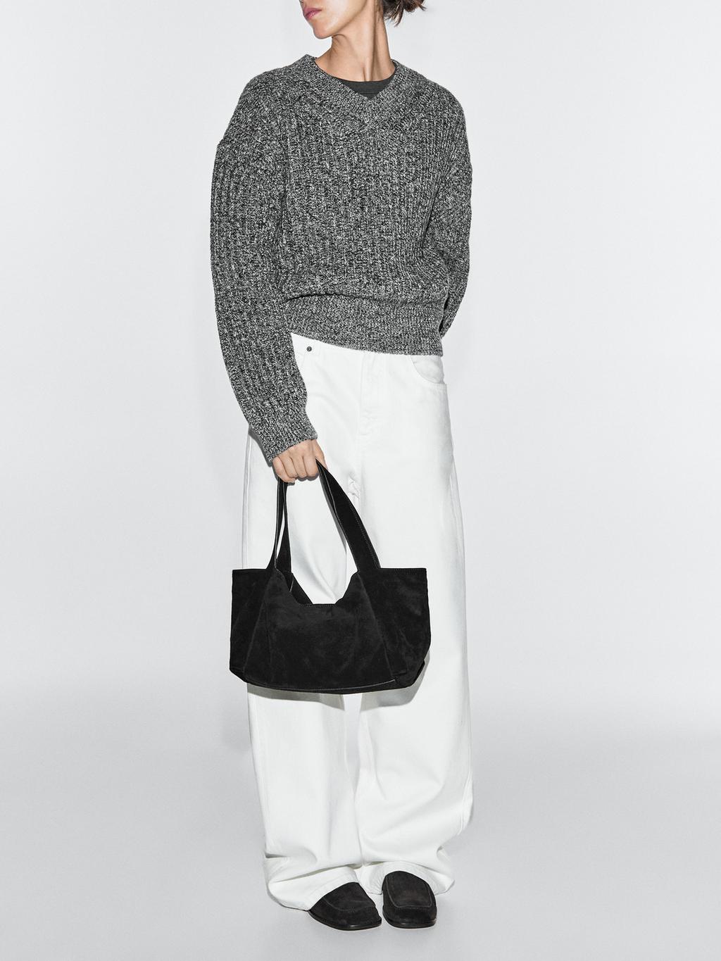 Mid-size split leather shopper bag · Black · Bagsâ Andâ Backpacks ...