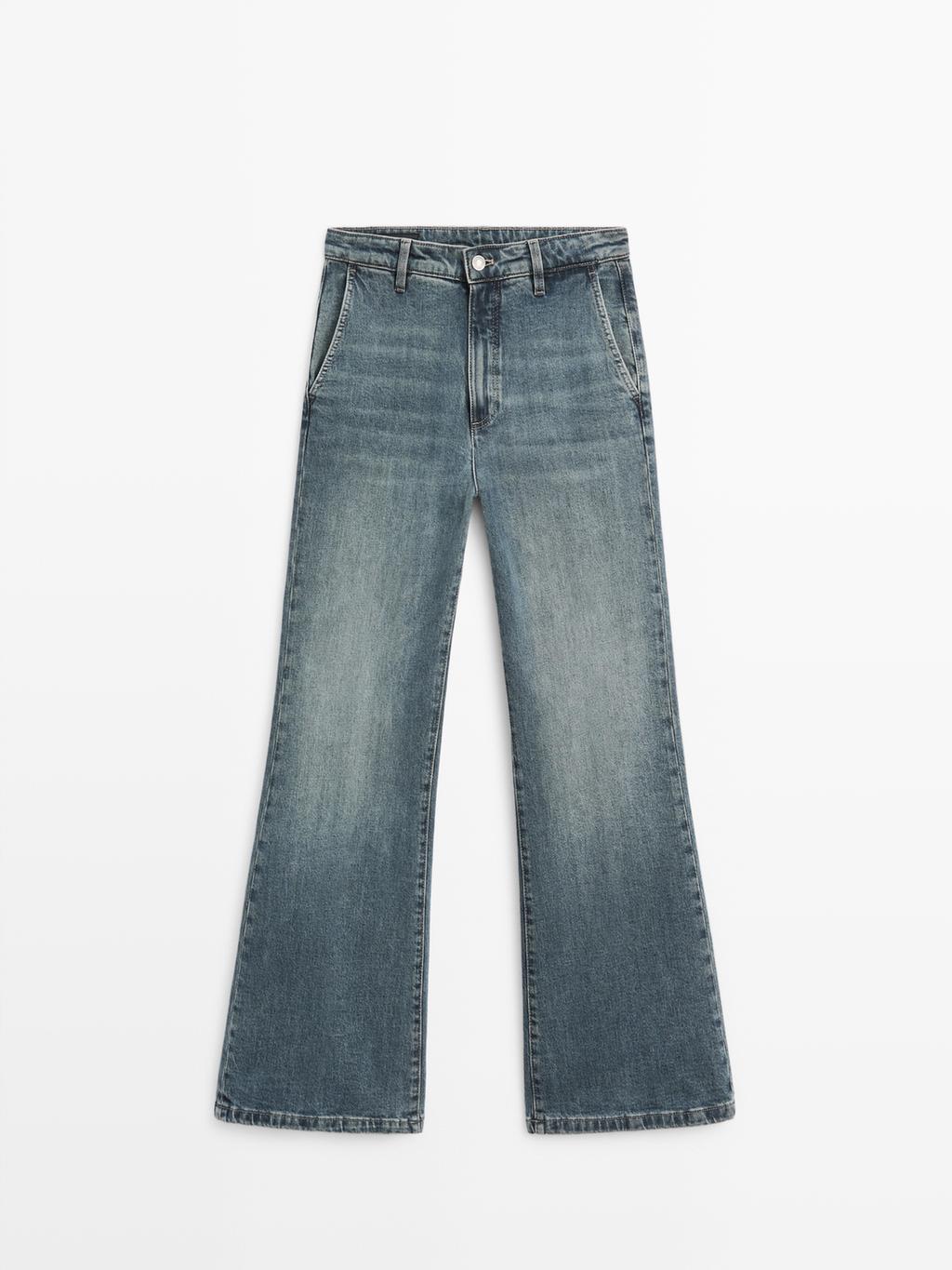Mid-rise bell bottom jeans · Medium Blue · Trousers | Massimo Dutti