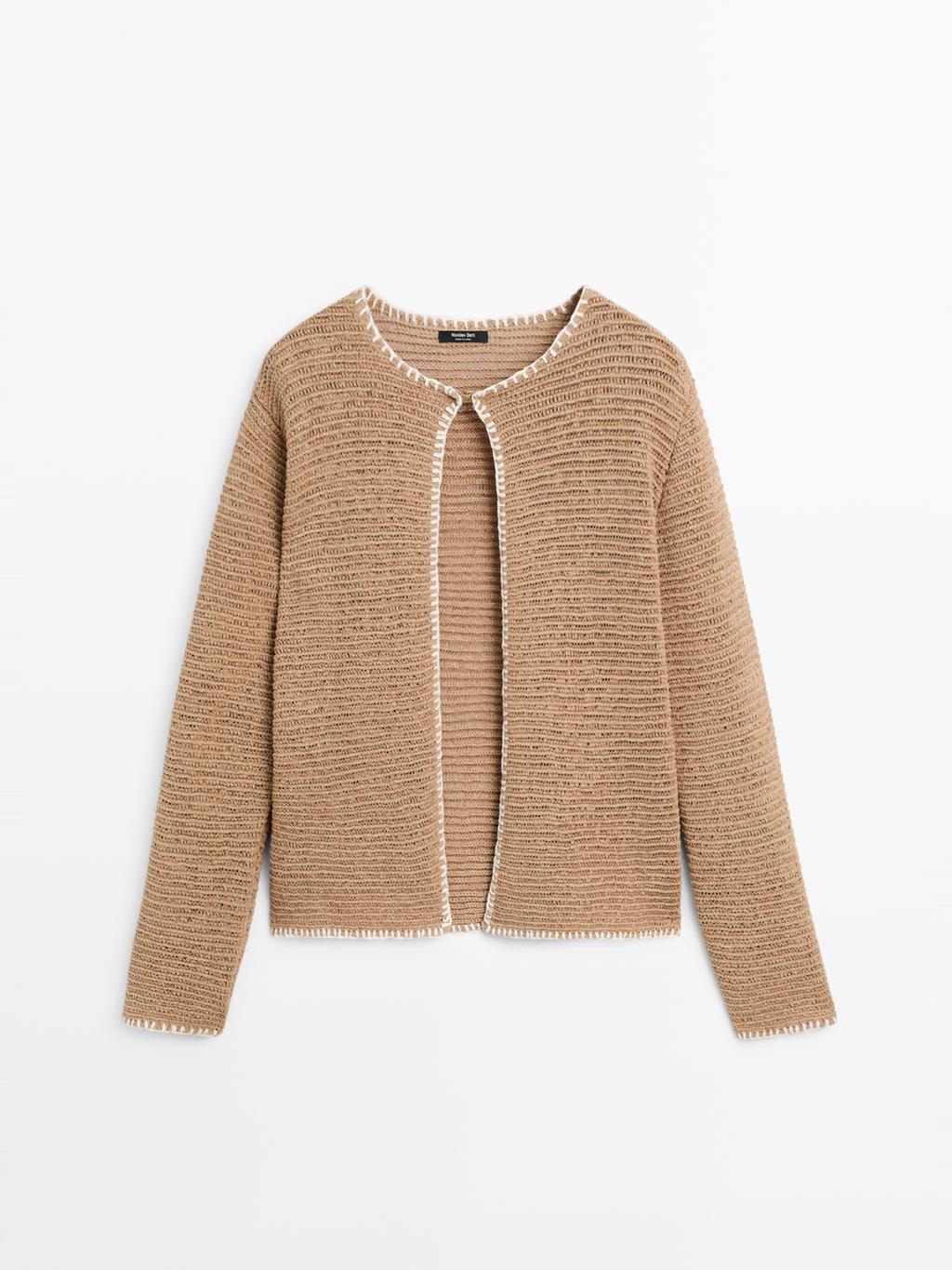 Cárdigan punto contraste mezcla algodón · Camel · Cardigan | Massimo Dutti