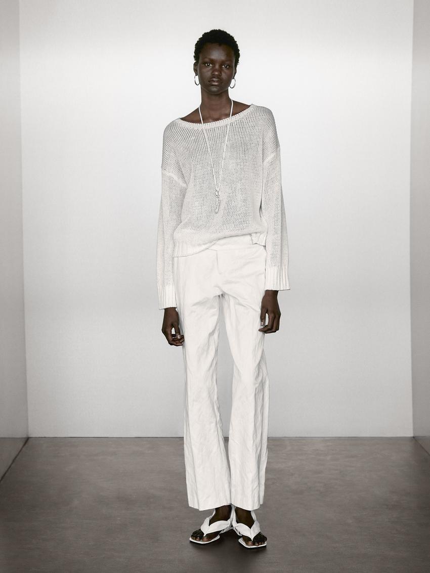 린넨 오픈 니트 스웨터 · 화이트 · 스웨터 | Massimo Dutti