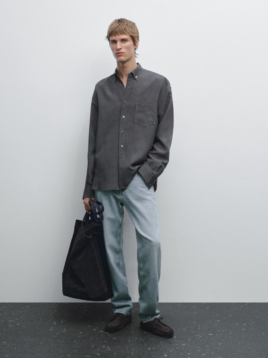 Regular fit flowing shirt · Dark Grey · Shirts | Massimo Dutti