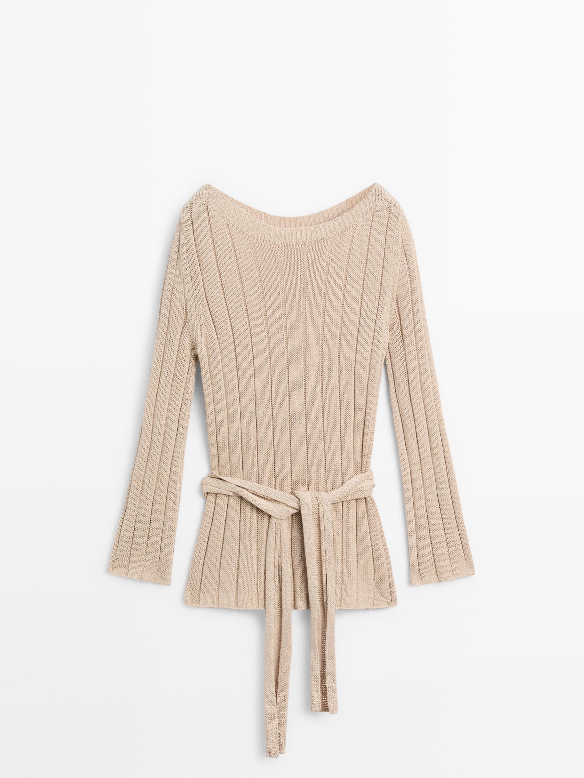 Cotton blend knit boat neck sweater · Beige · Sweaters | Massimo Dutti