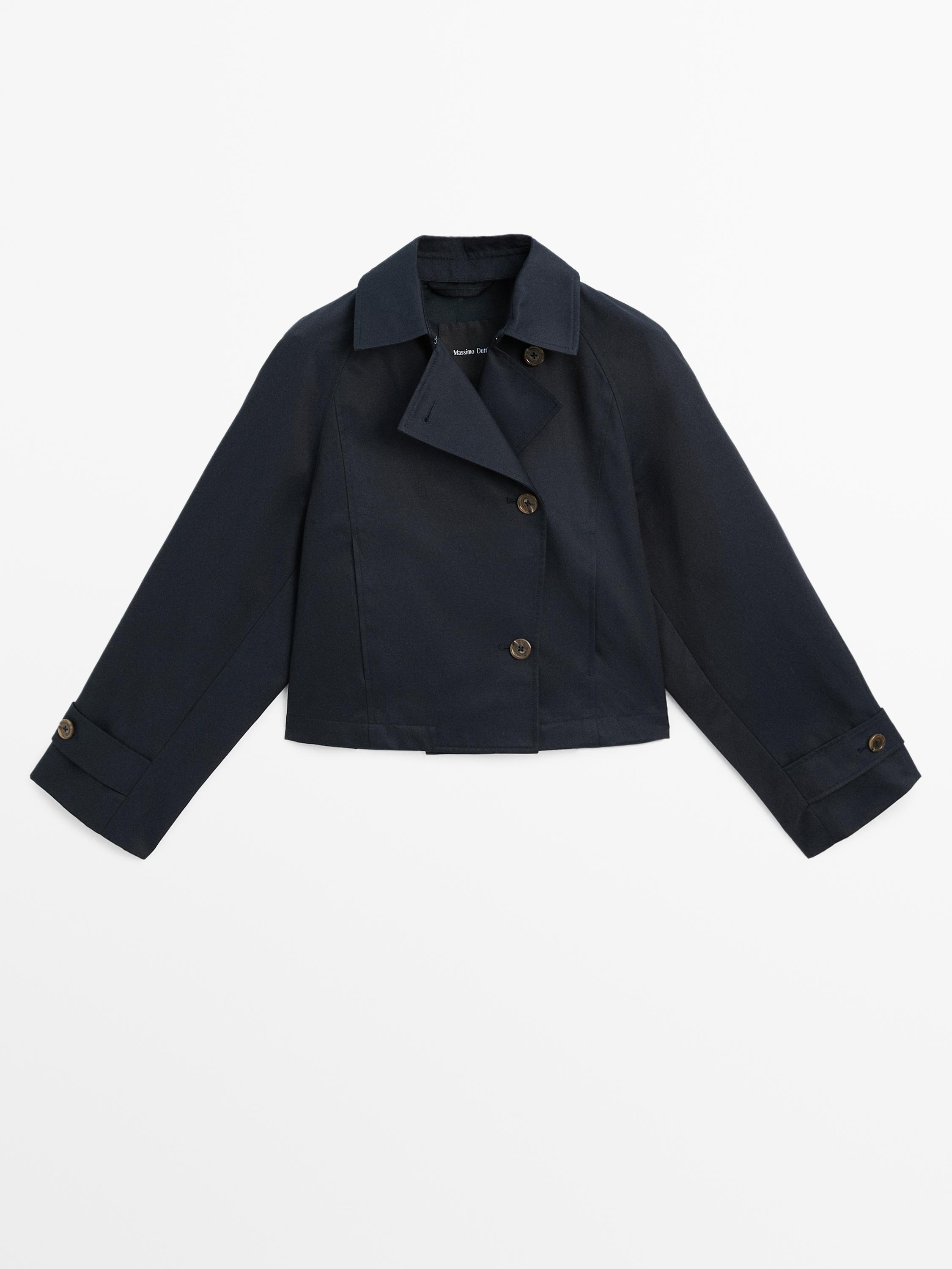 Short cotton blend trench coat · Темно-синий, Бежевый · Пальто И Жакеты ...