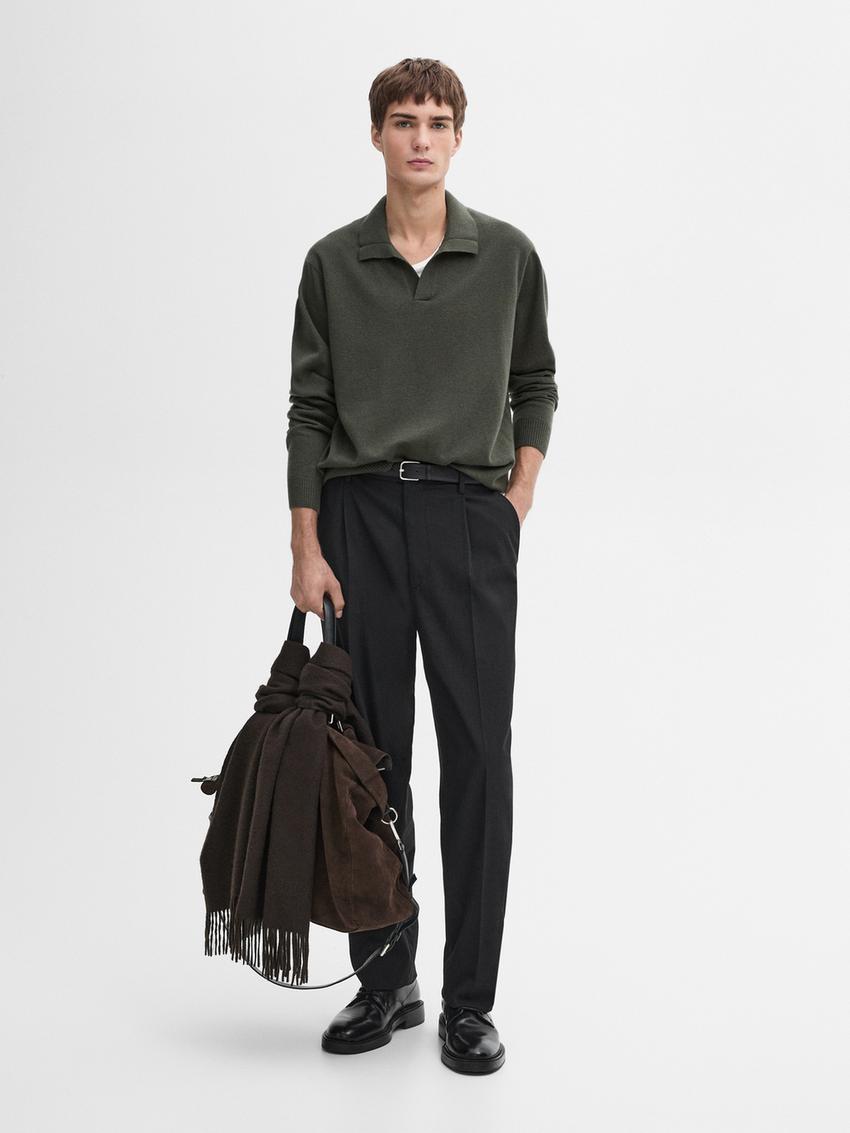 100 울 니트 폴로 스웨터 · 다크 그린 연녹색 암회색 · 스웨터와 가디건 Massimo Dutti