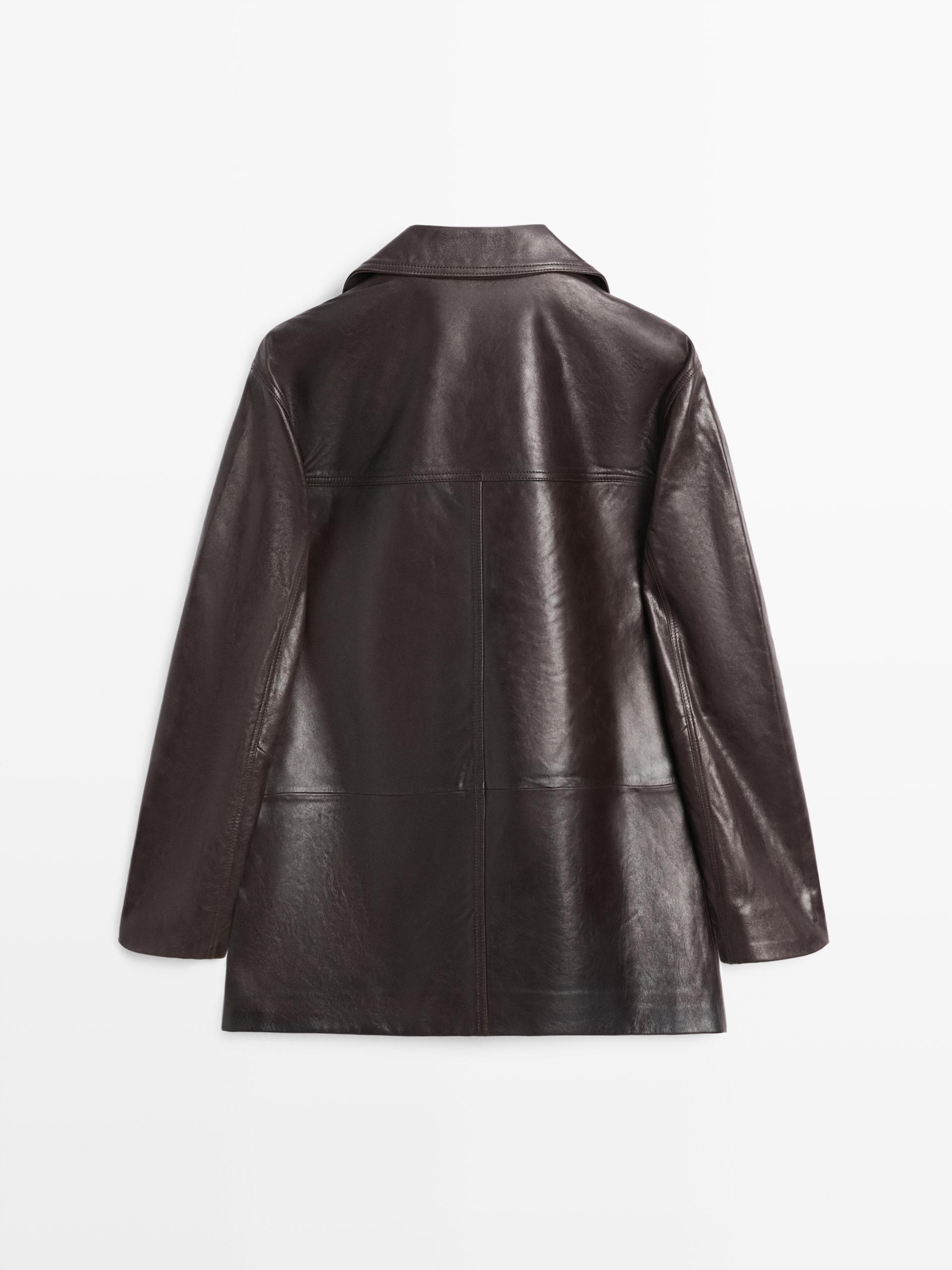 Blazer de pele napa com botões · Castanho · Fatos | Massimo Dutti