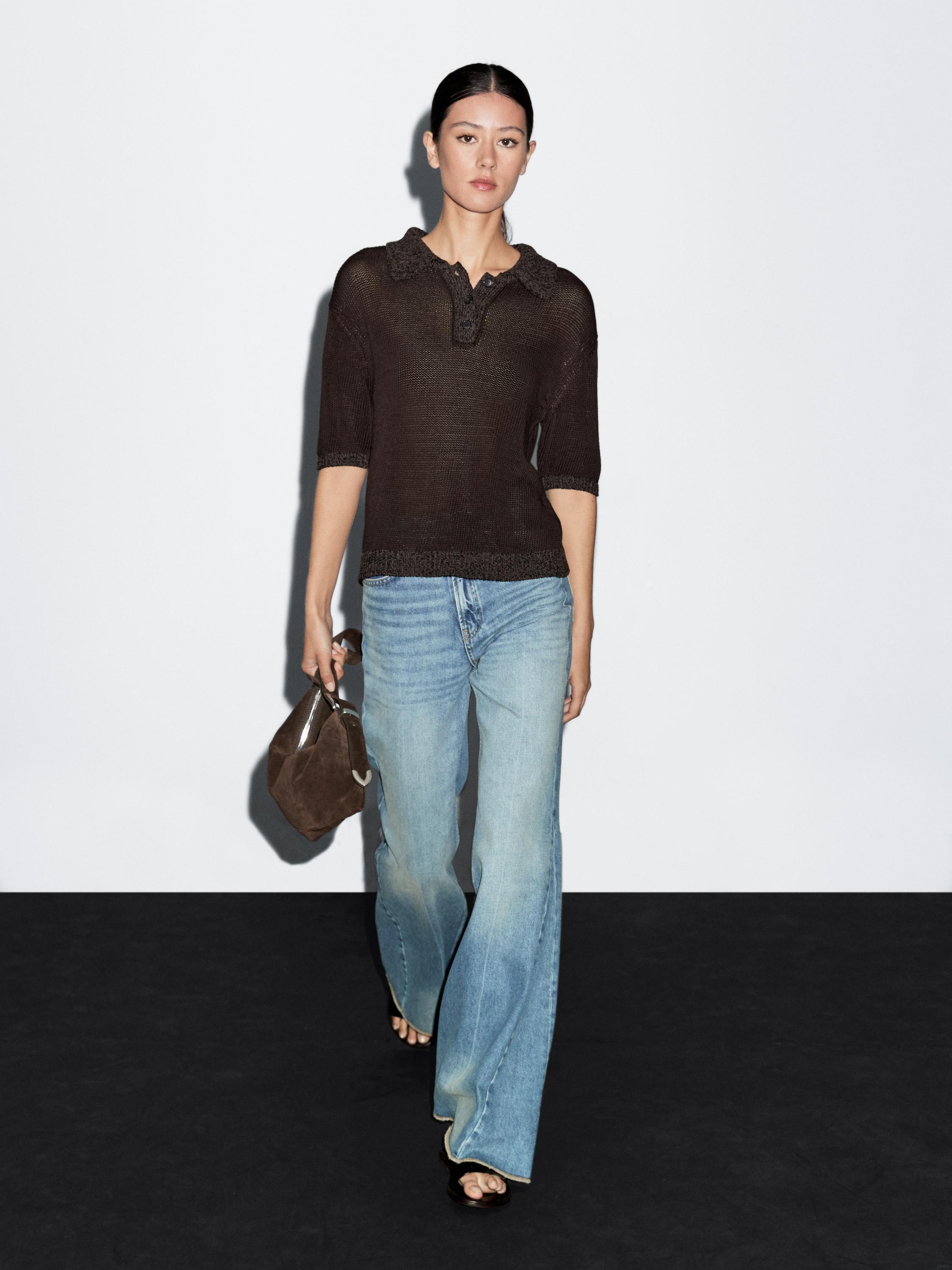 Pulover polo cu guler contrastant · Ciocolatiu · Pulovere | Massimo Dutti