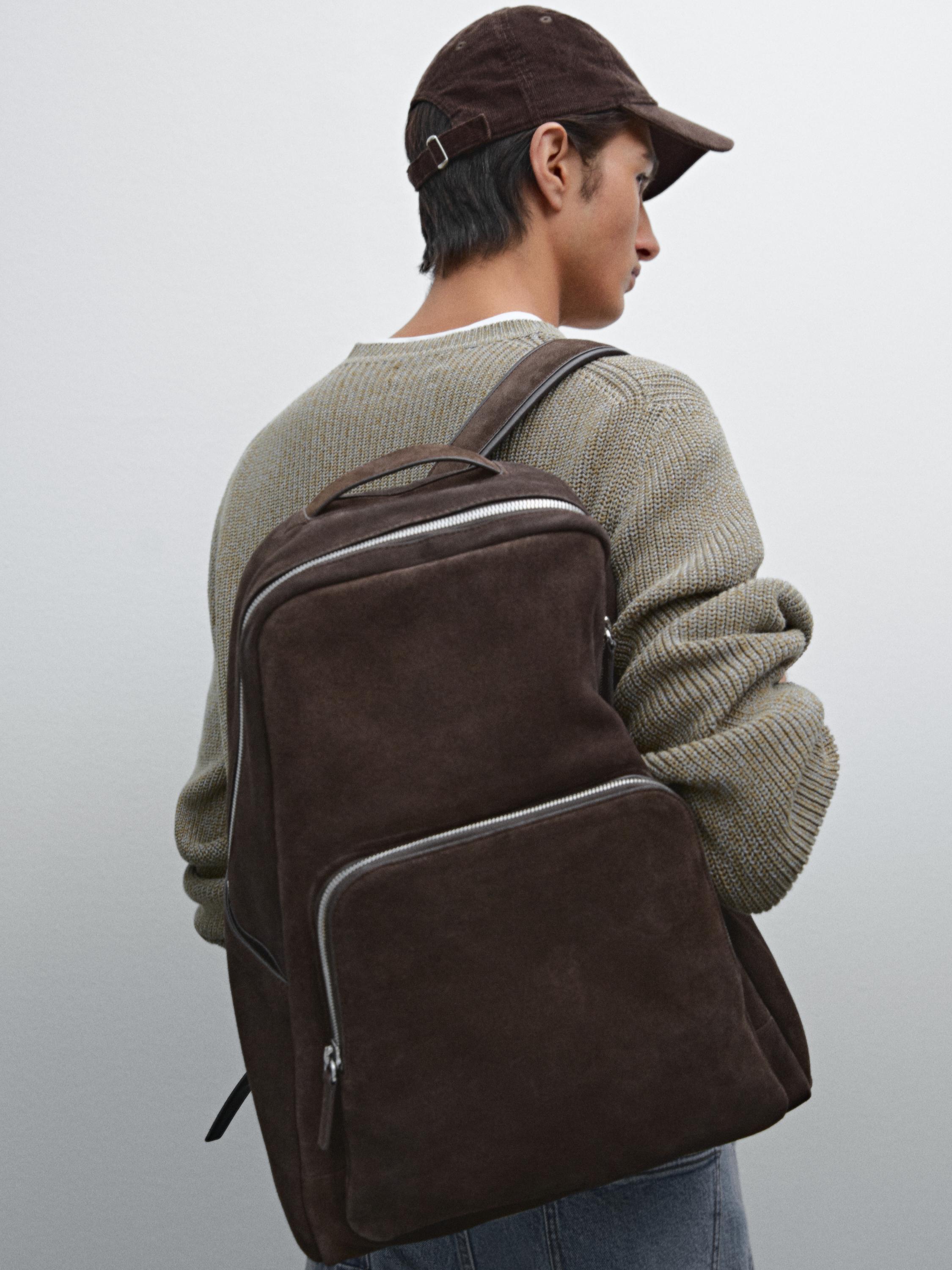 Nappa leather backpack with zip · Brown · Accessories | Massimo Dutti