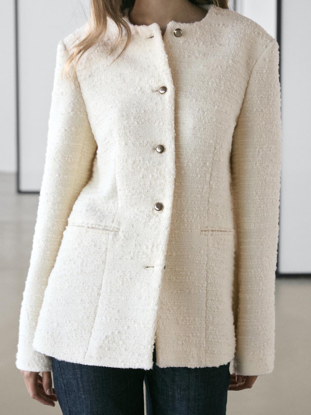 Textured wool blend jacket with rhinestone buttons · Off White · Blazer ...