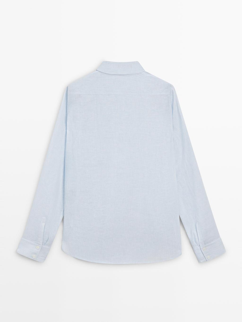 Camisa fluida mil rayas 100% lino · Celeste, Rosa · Camisería | Massimo ...