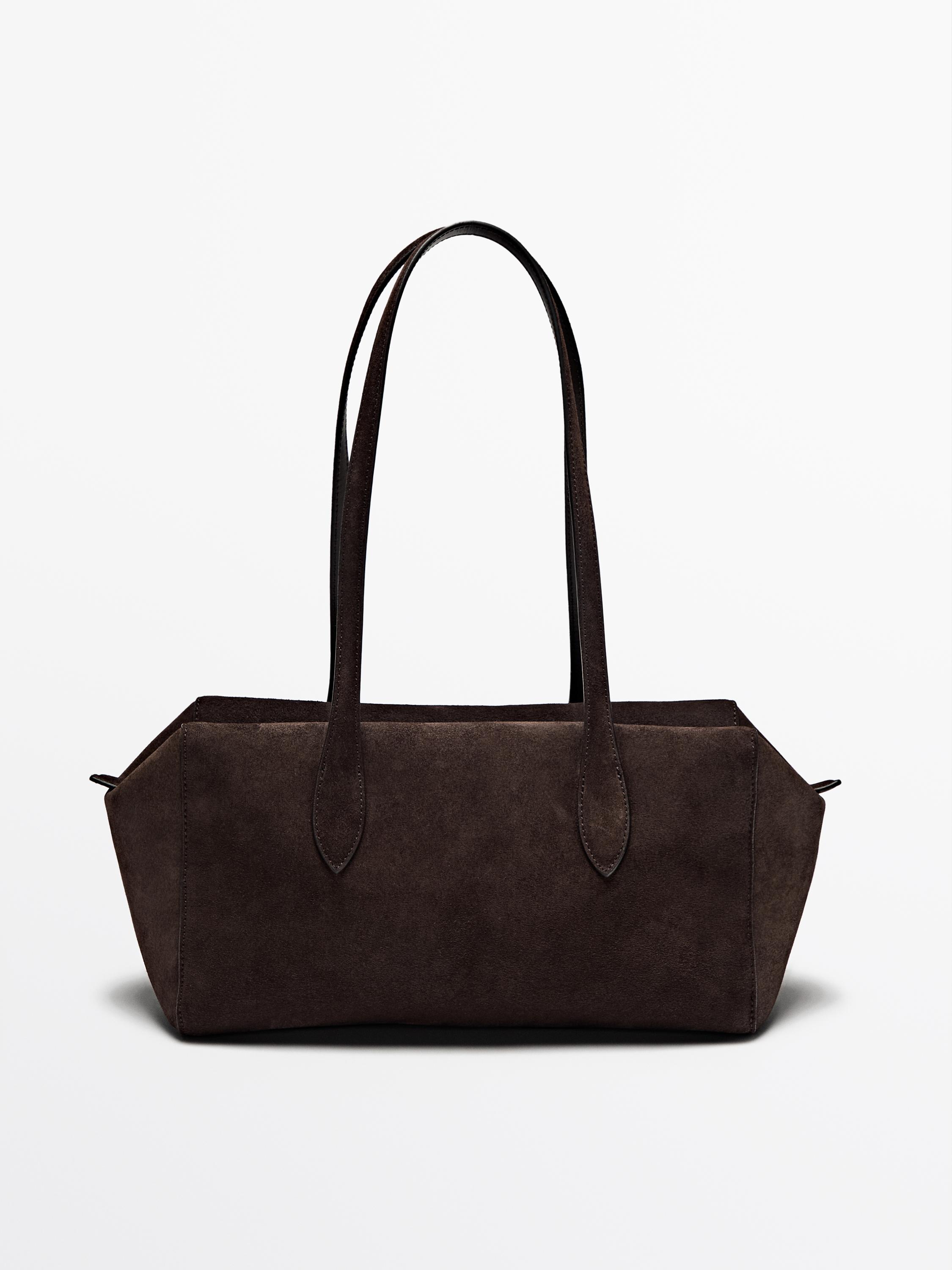 Split suede leather west satchel bag · Brown, Leather · Leather ...