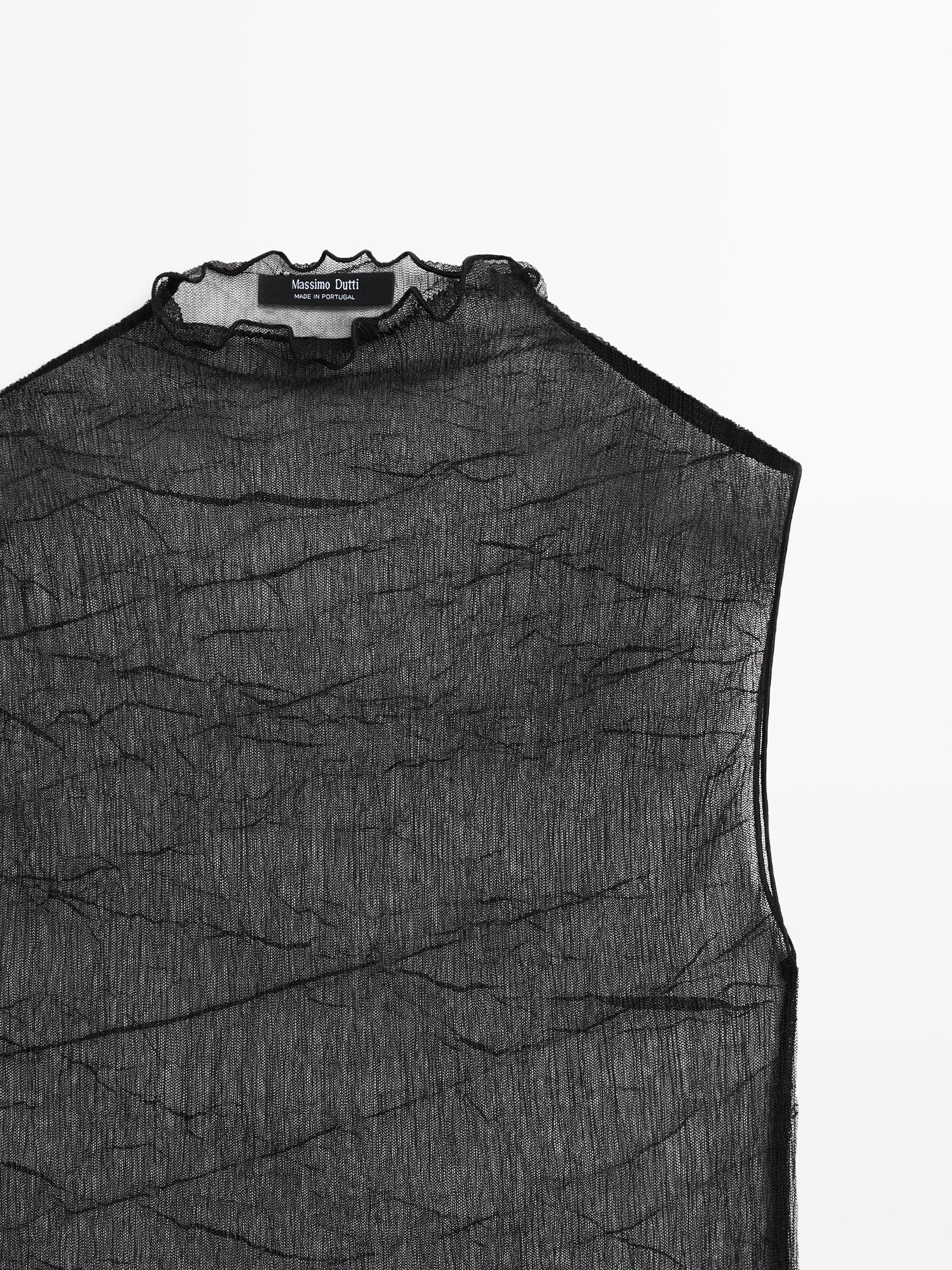 Sheer high neck top · Black · T-shirt | Massimo Dutti