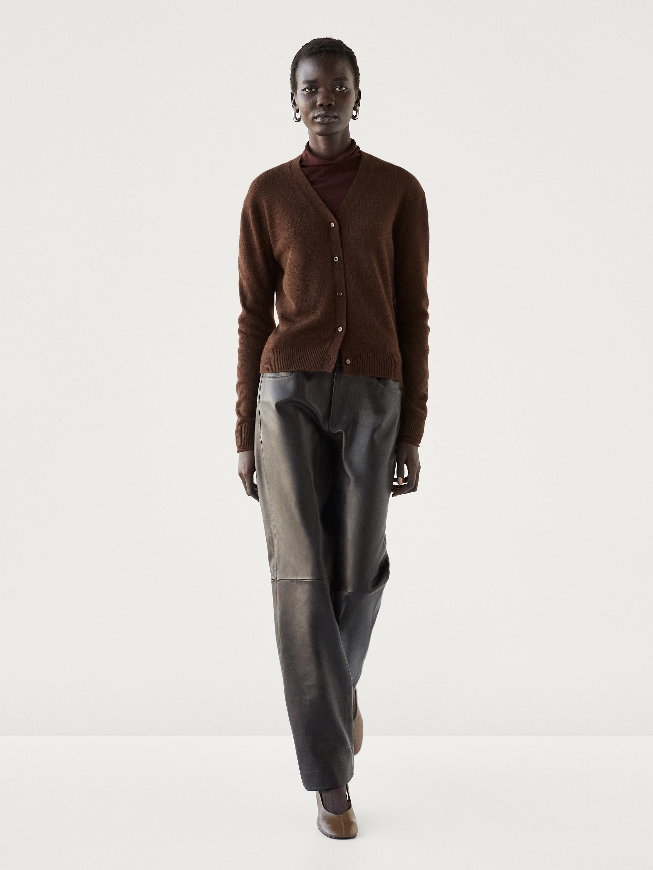 V-neck cardigan 100% cashmere · Marron, Gris Chiné · Pulls Et Cardigans ...