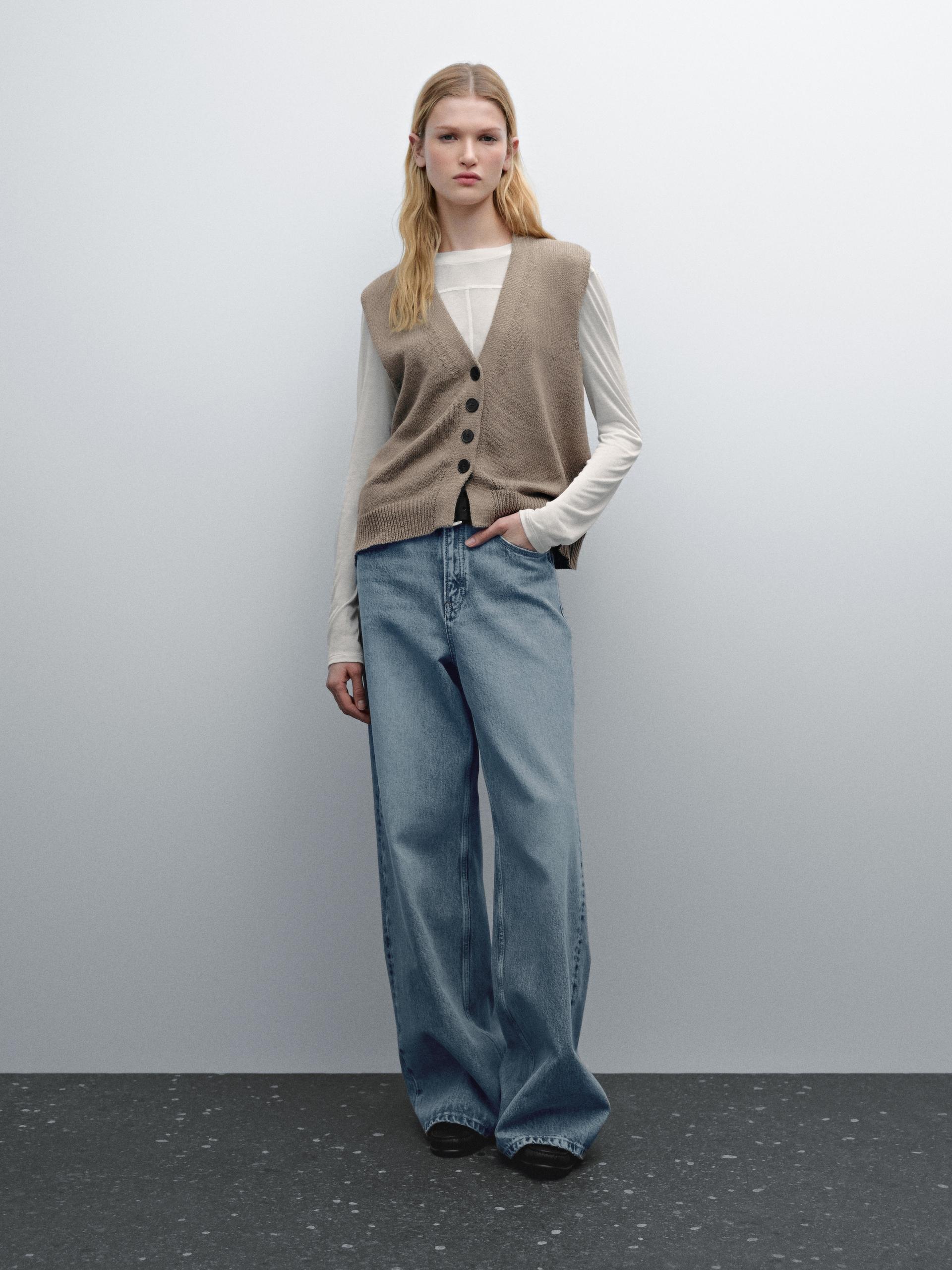 Pleteni Prsluk Od Mješavine Vune · Smeđa · Kratki Kaputi Massimo Dutti