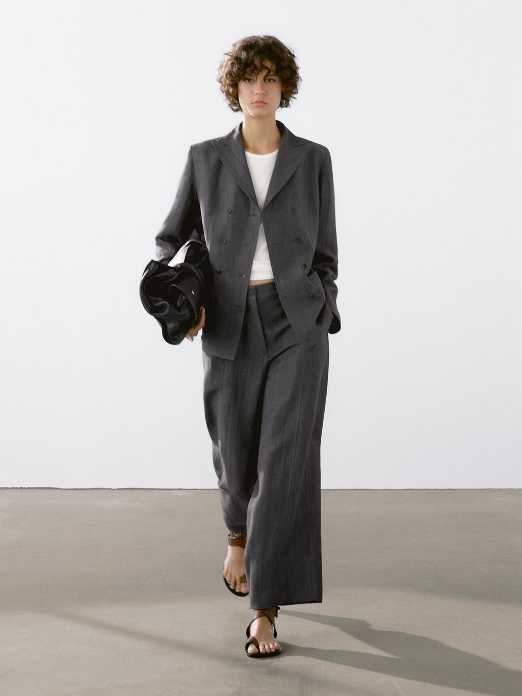 Flowing linen blend suit trousers · Grey · Dressy | Massimo Dutti