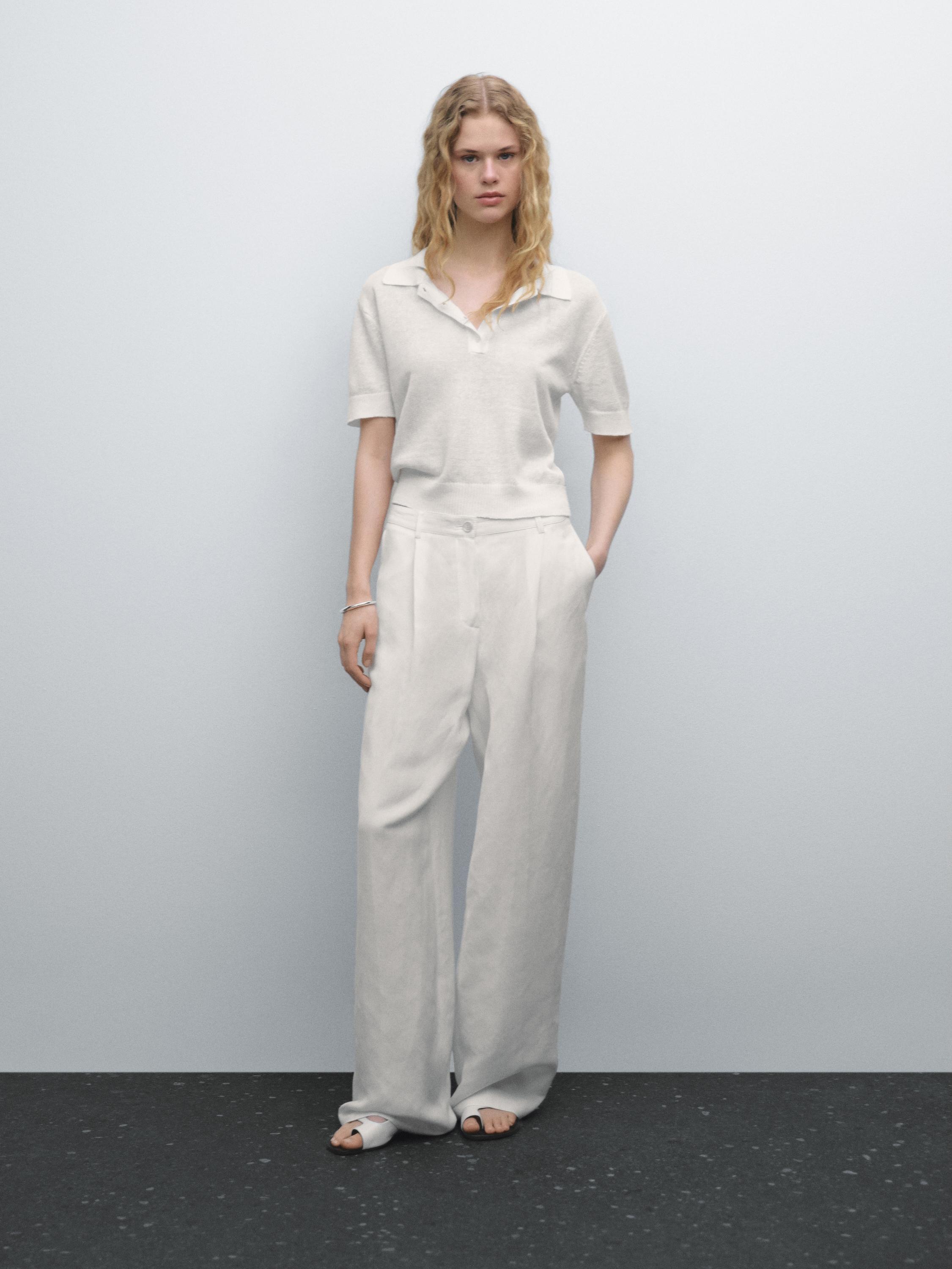 Polotrui van linnenmix met opengewerkt · Optisch Wit, Bruin, Zwart ...