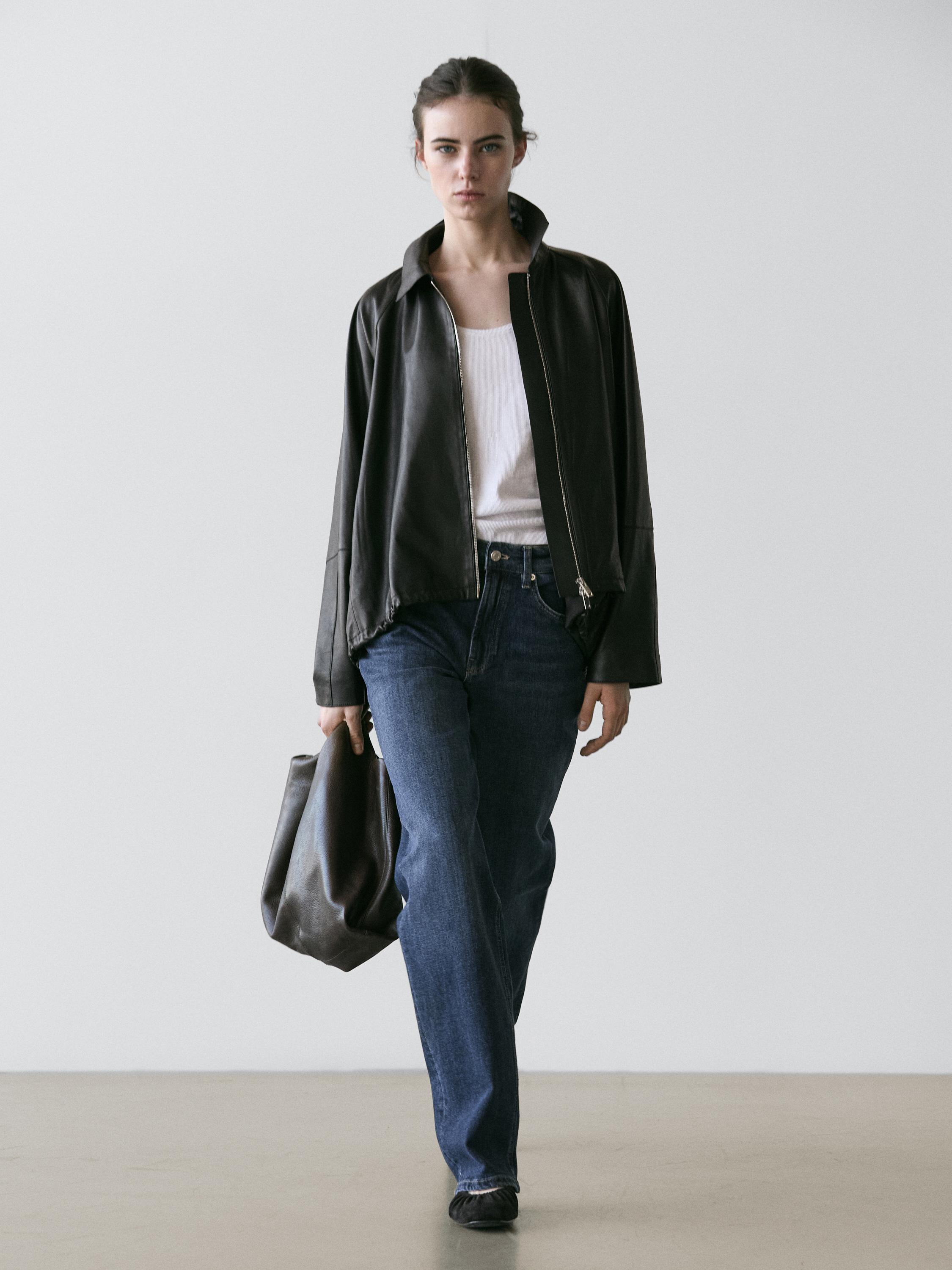 Jean straight décontracté taille haute · Bleu Moyen · Pantalons ...