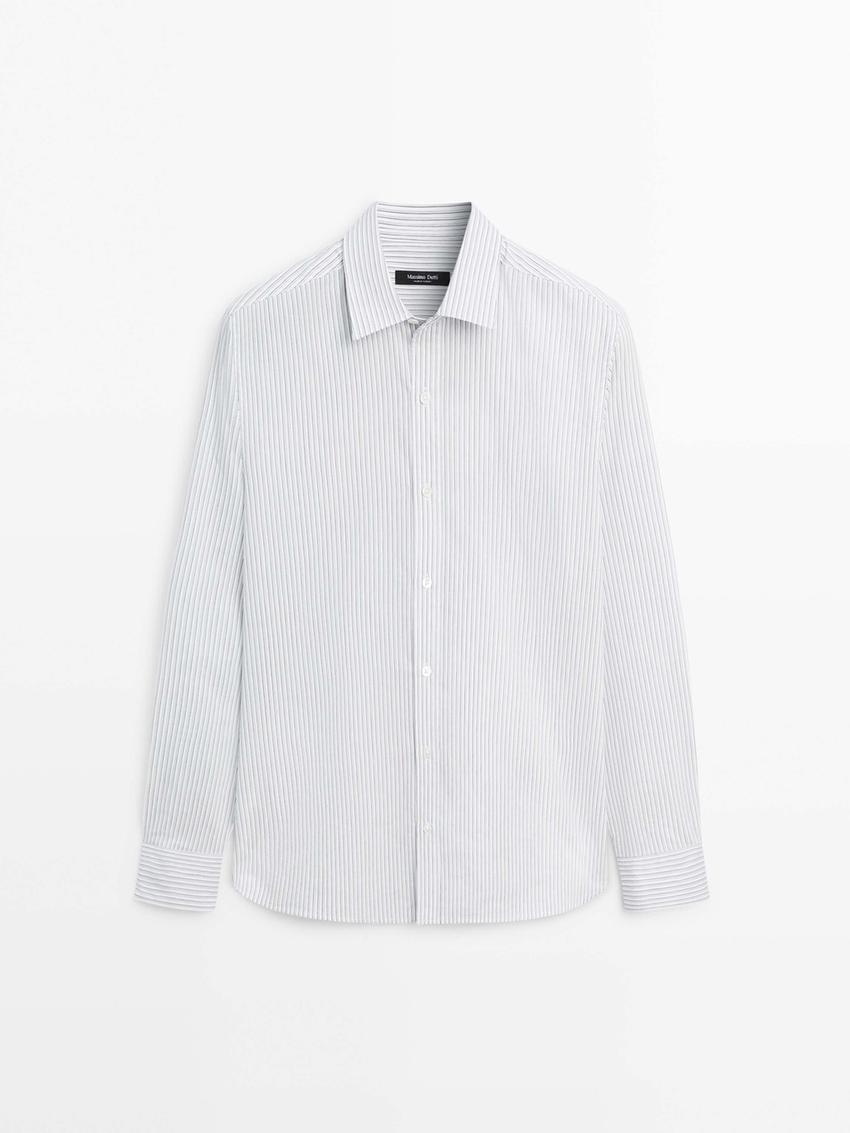 Camisa rayas mezcla algodón · Azul · Camisería | Massimo Dutti
