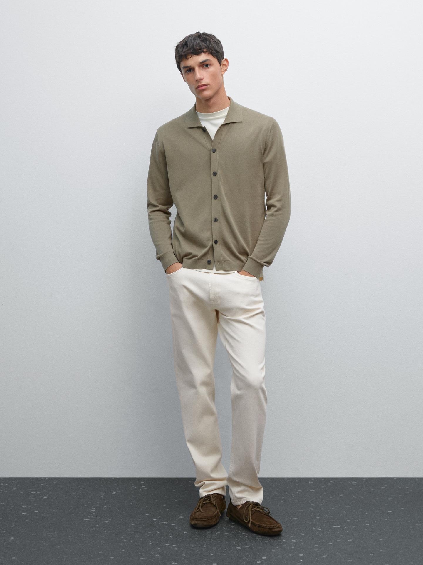 Cotton blend knit cardigan · Greyish Green · Cardigan | Massimo Dutti