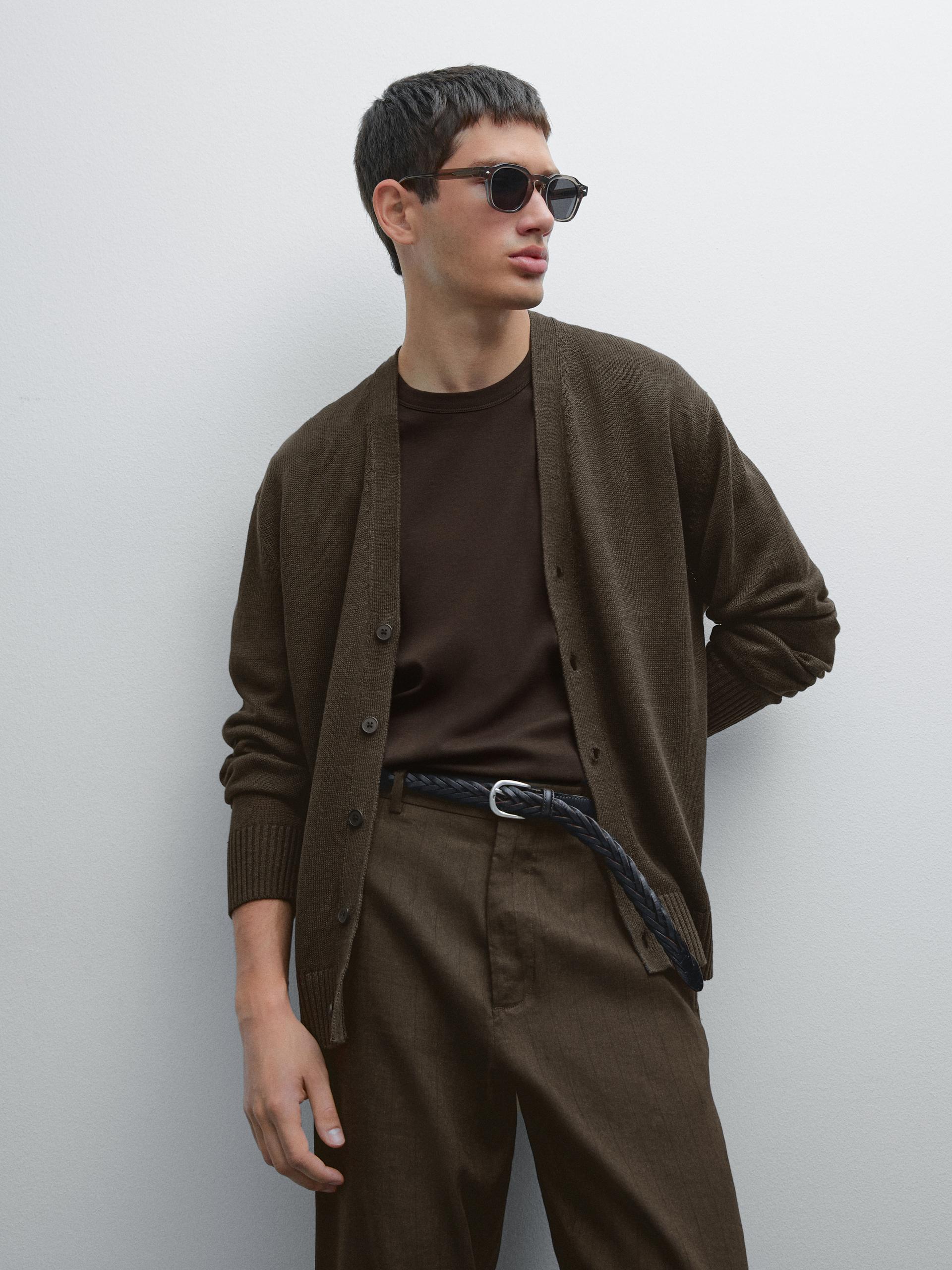 Knit linen blend cardigan · Brown, Mole Brown · Cardigan | Massimo Dutti