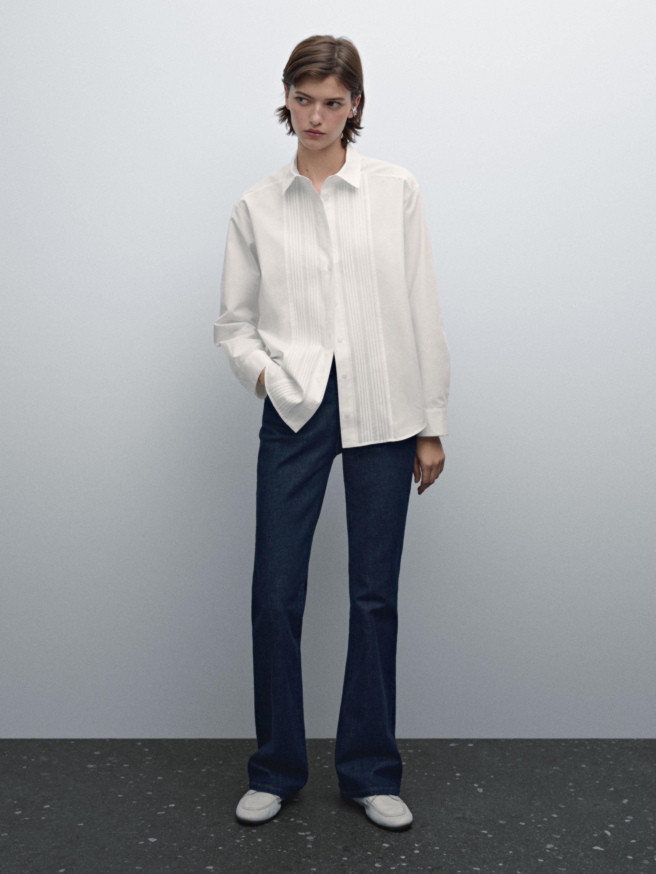 100% cotton fine pintuck shirt · White · Shirts | Massimo Dutti