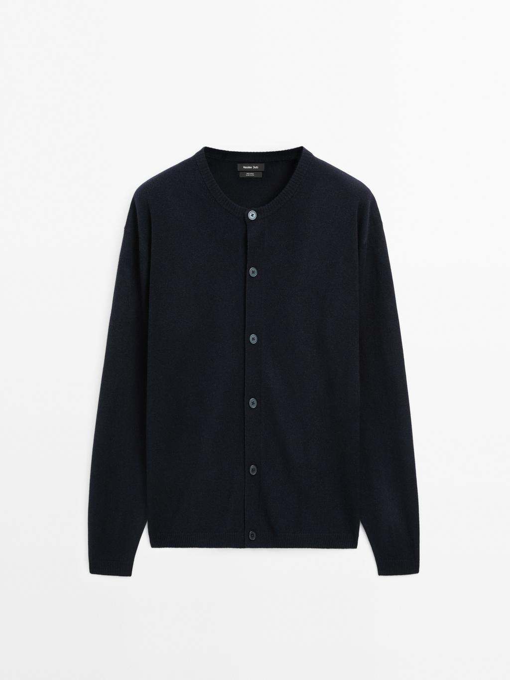 100 Wool Knit Cardigan With Buttons · Navy Blue Anthracite Grey