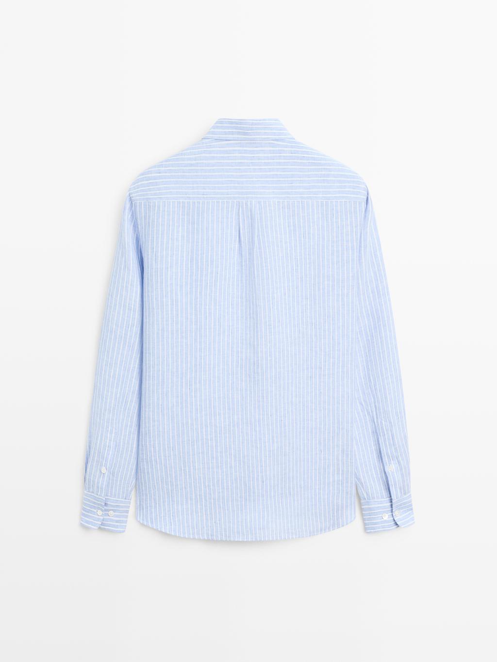 Camisa rayas lino · Azul Claro · Camisería | Massimo Dutti