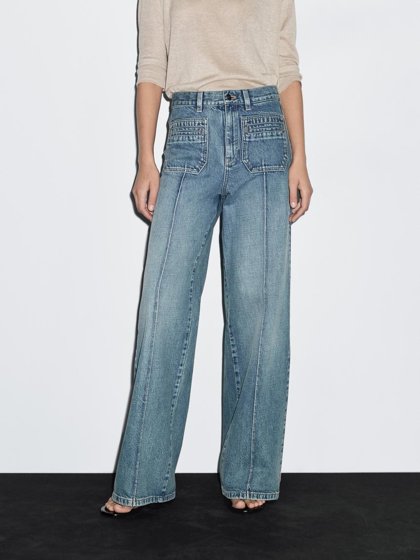 Mid-rise wide-leg jeans · Light Blue, Medium Blue · Dressy | Massimo Dutti